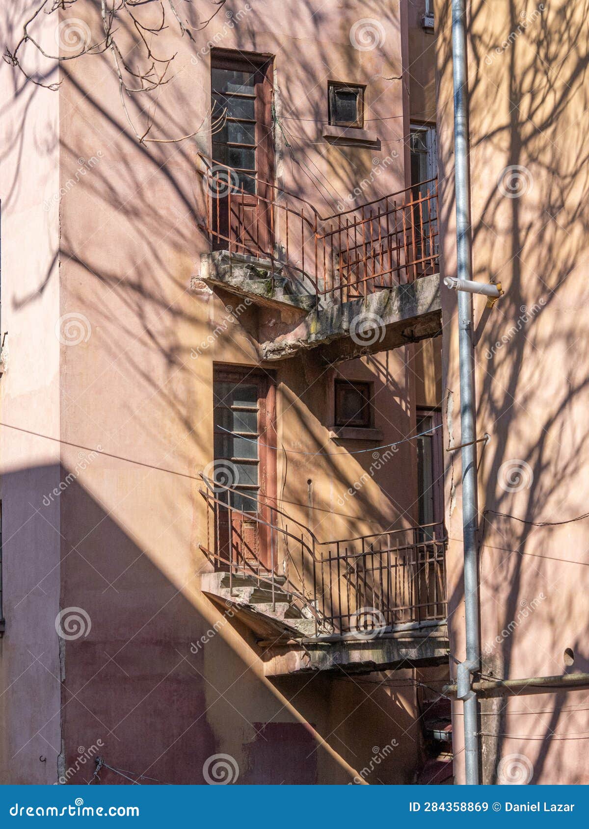 Exterior of a Building with Old Fire Escape Stock Image - Image of home ...