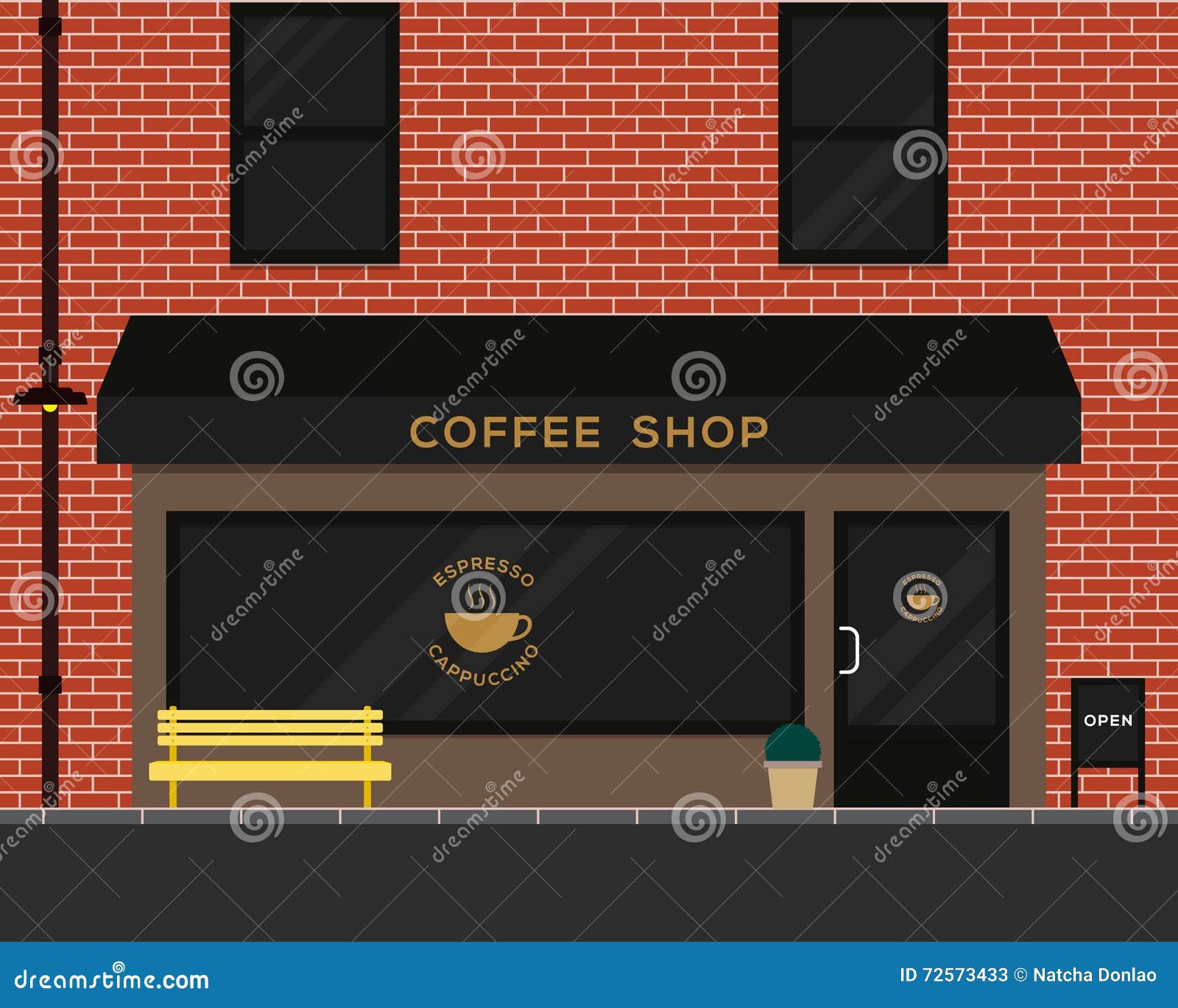 Exterior Coffee Shop Brick Texture Flat Design Stock Vector ...