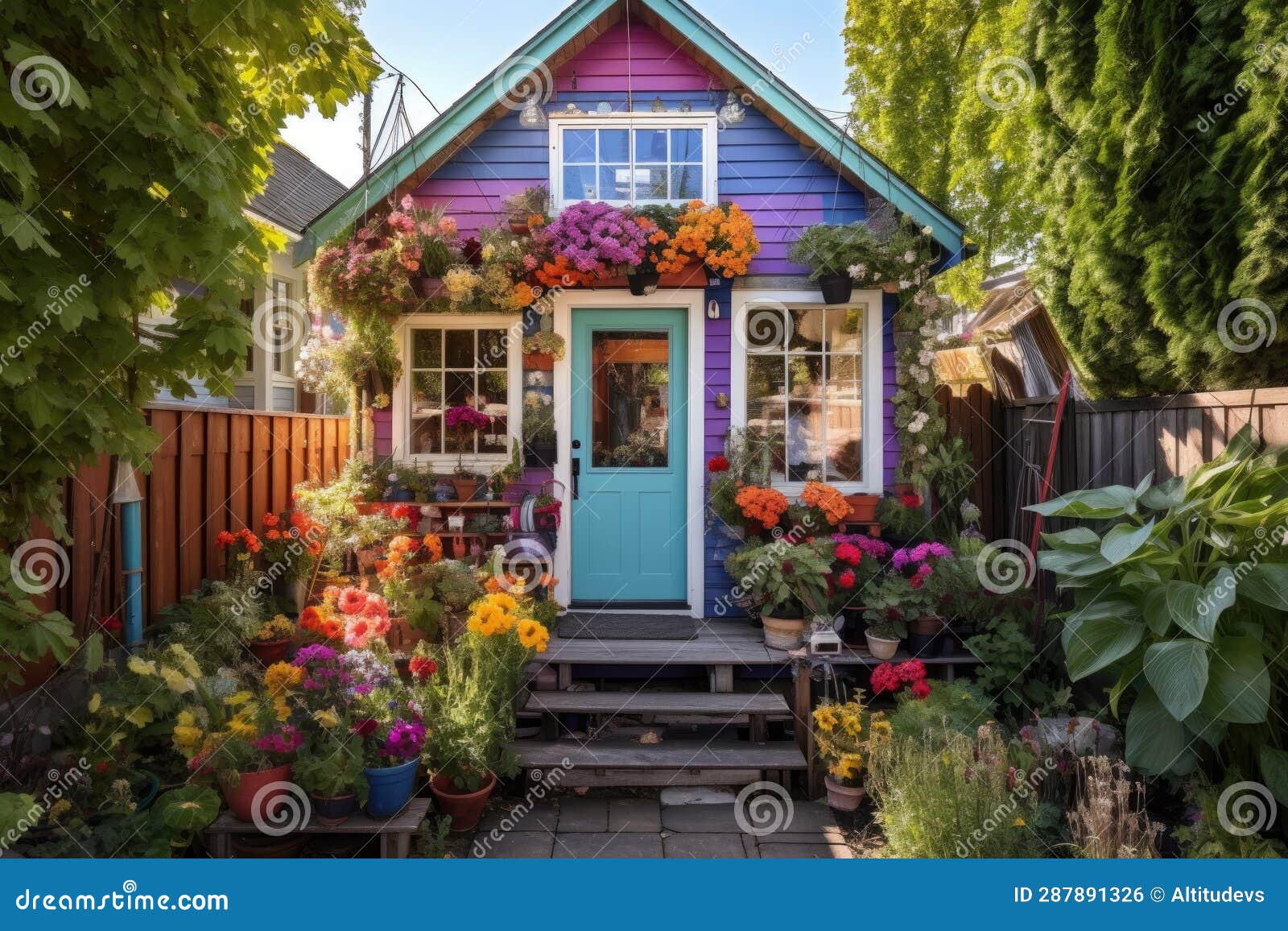 Exterior of a Colorful Tiny House with Garden Stock Photo - Image of ...