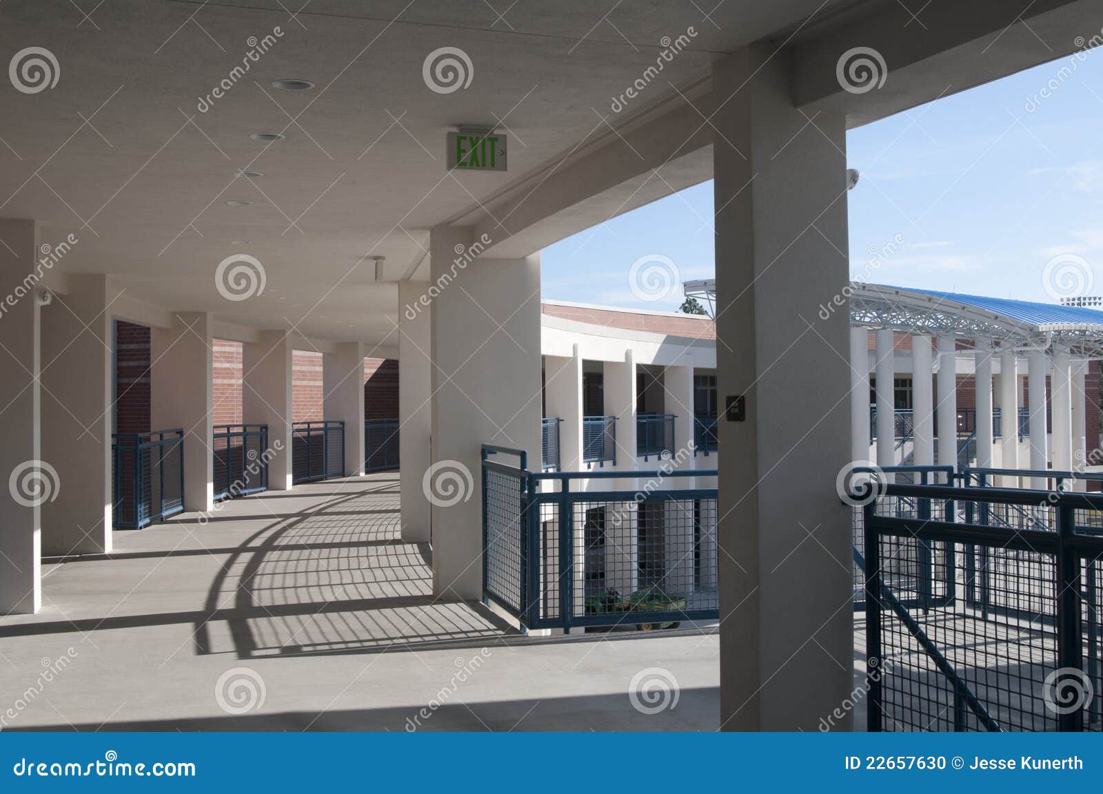 Exterior Corridor at High School Stock Photo - Image of high, columns ...