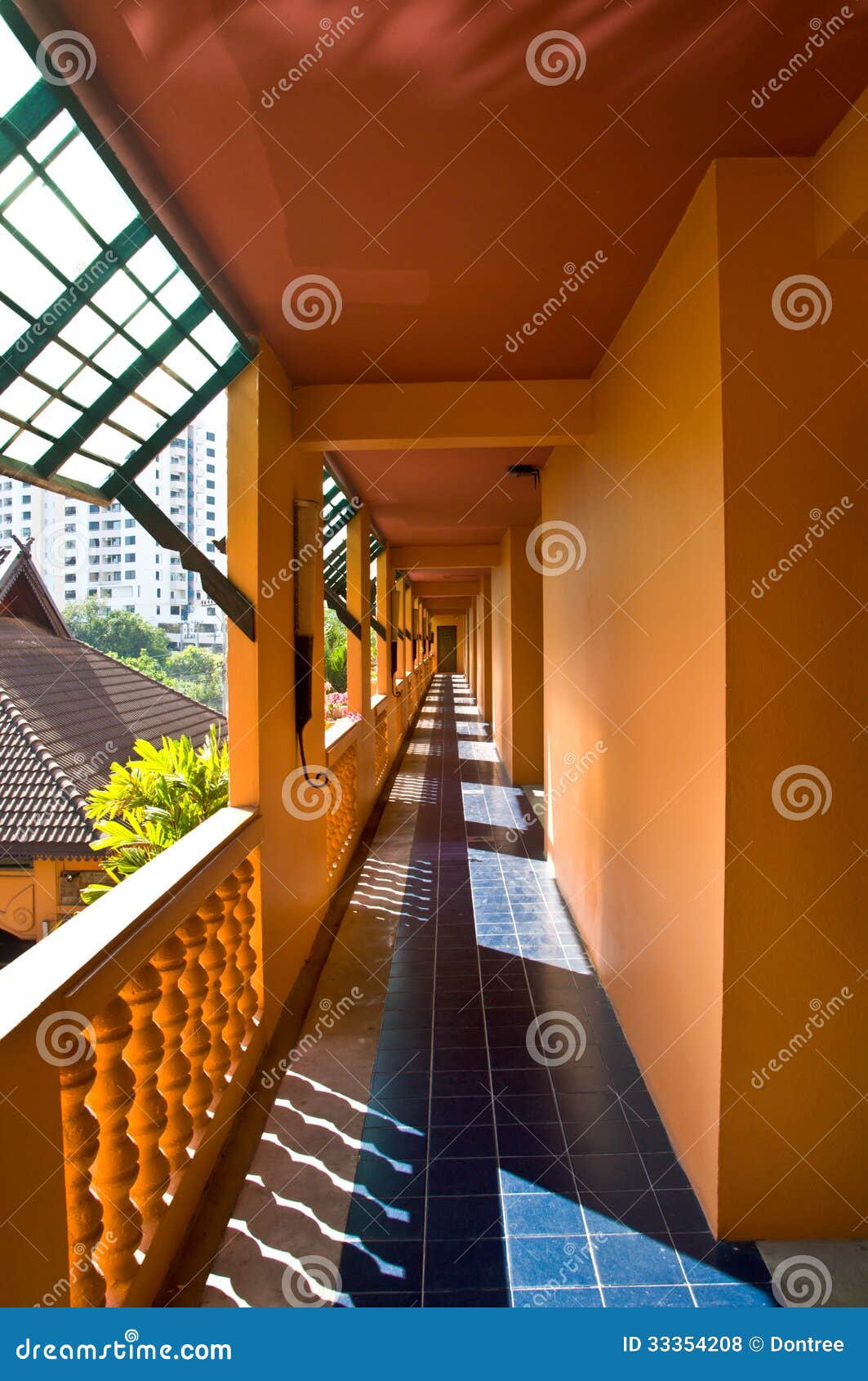 Exterior Corridor Orange Style Stock Photo - Image of apartments, doors ...