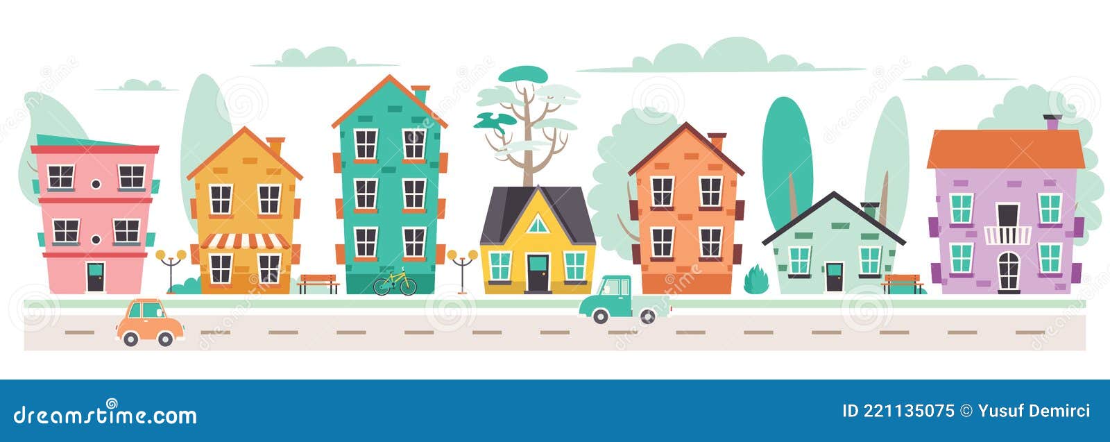 Exterior Design with Flat Building Stock Vector - Illustration of ...