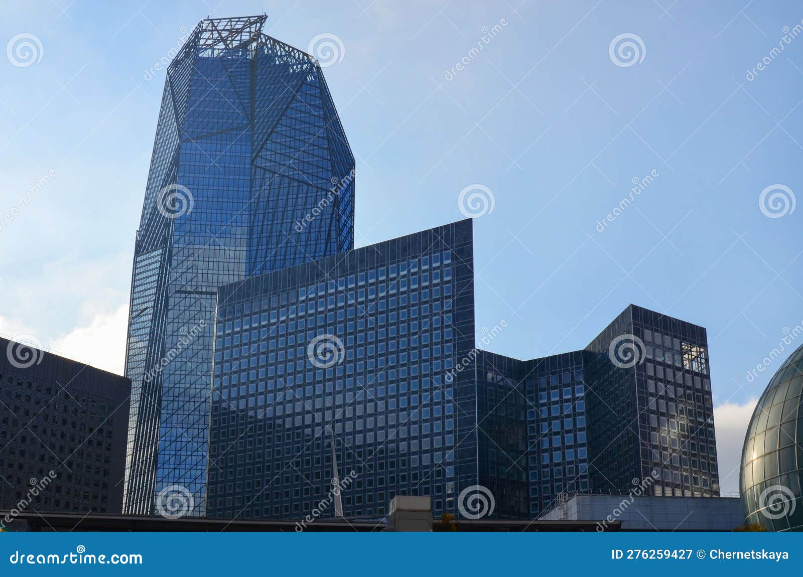 Exterior of Different Modern Skyscrapers Against Blue Sky Stock Image ...