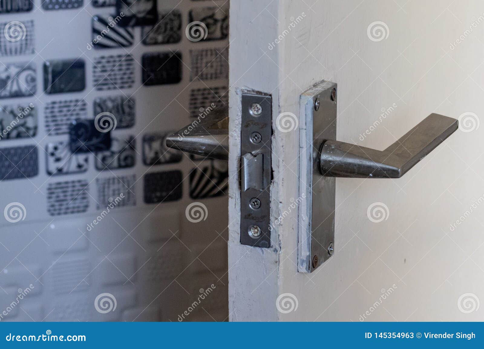 Exterior Door Handle and Security Lock Stock Image - Image of metallic ...