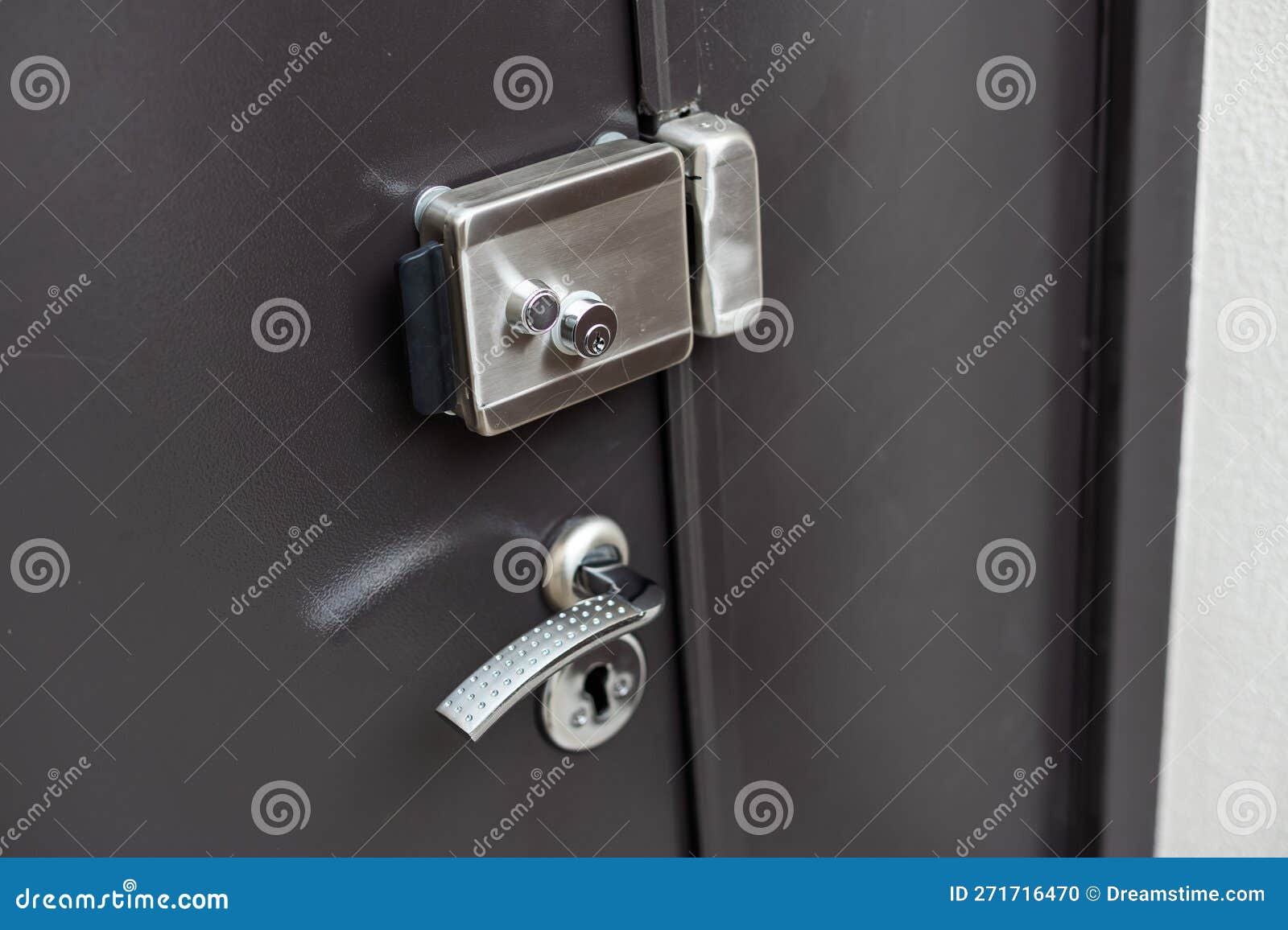 Exterior Door Handle and Security Lock on Metal Frame. Stock Photo ...