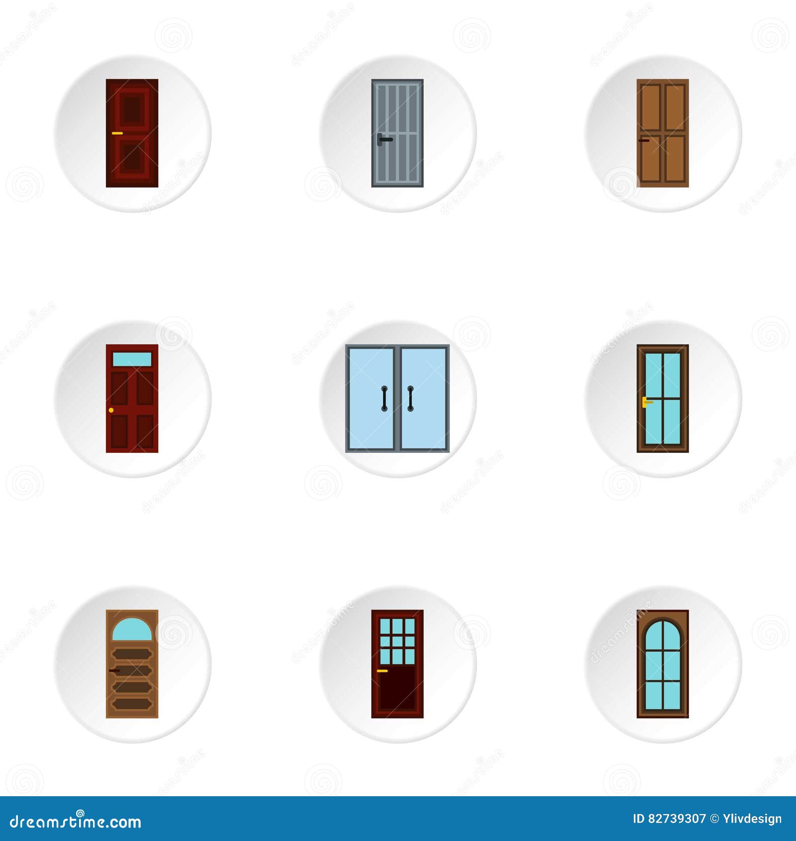 Exterior Doors Icons Set, Flat Style Stock Vector - Illustration of ...