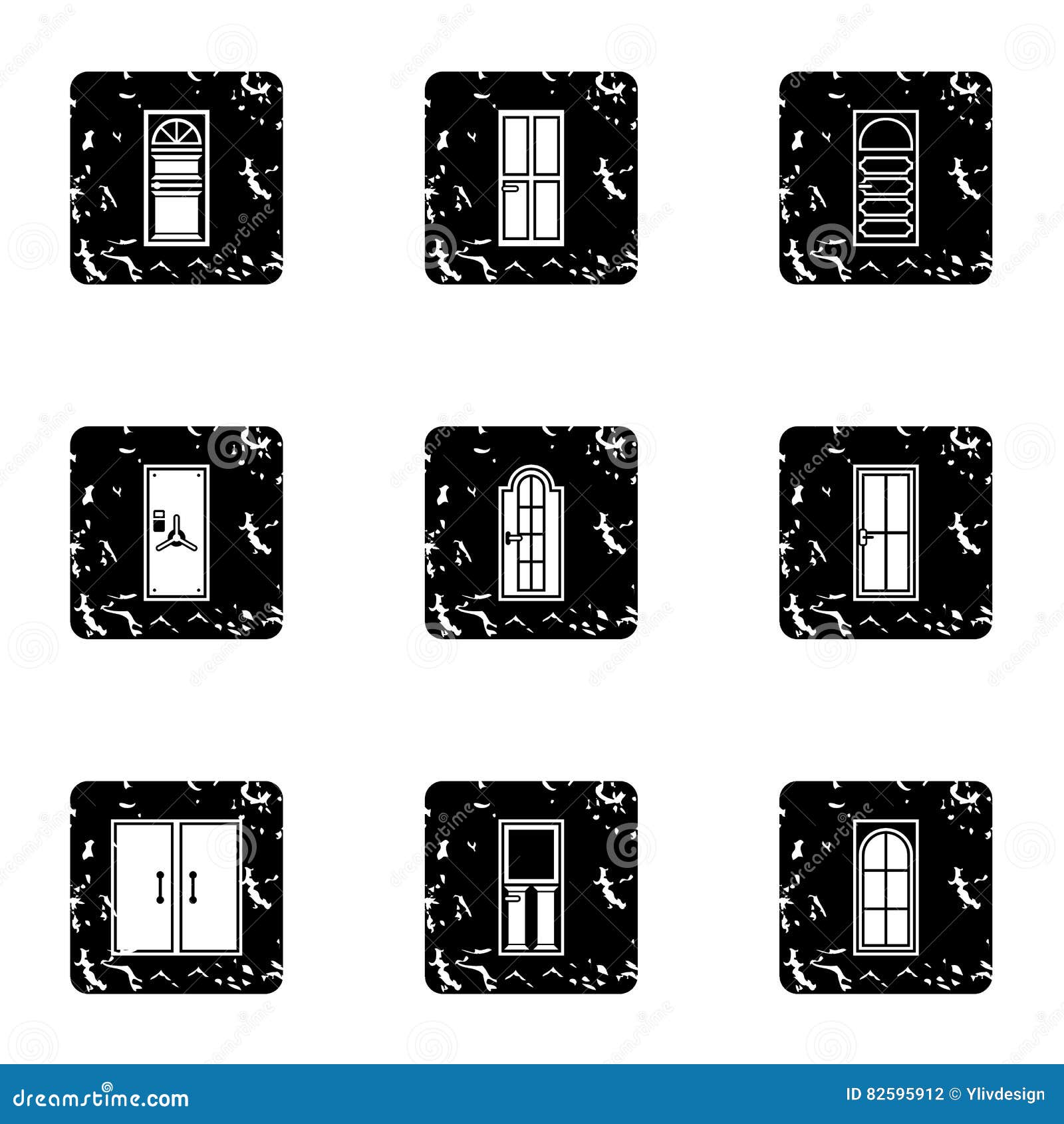 Exterior Doors Icons Set, Grunge Style Stock Vector - Illustration of ...