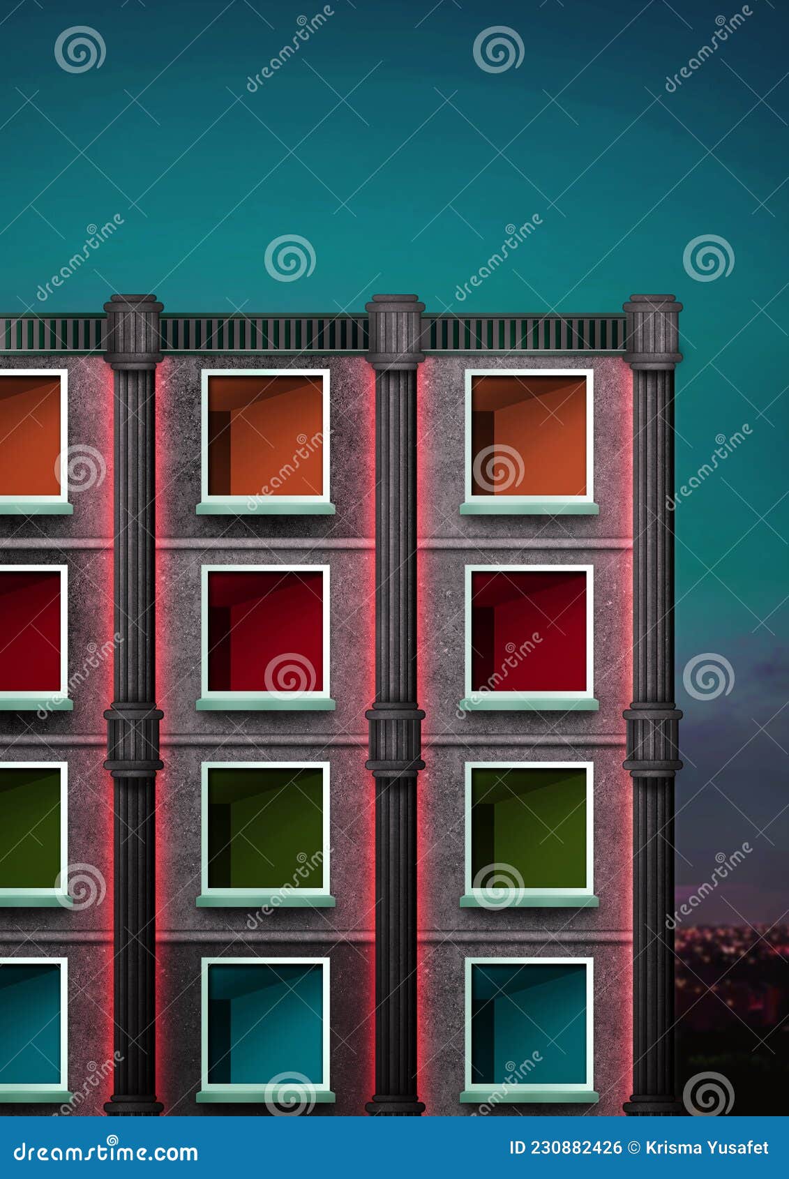 Exterior Facade Lighting Using LED RGB Lights Night Scene Stock ...