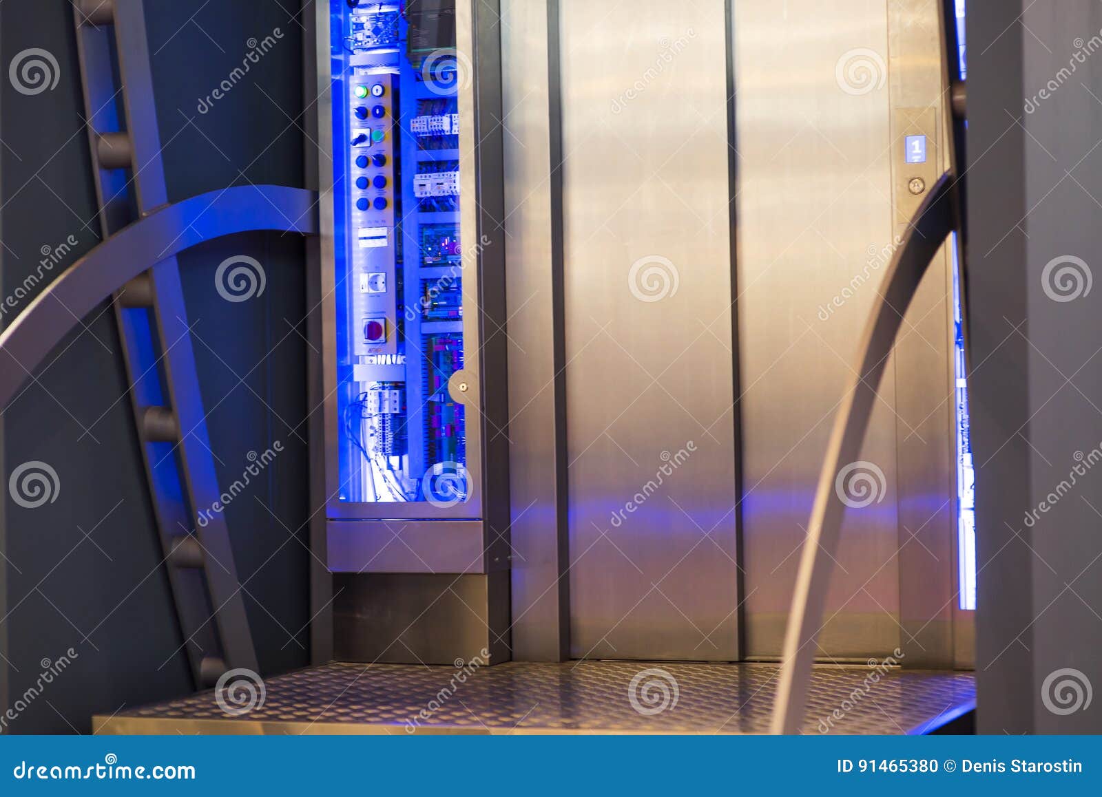 The Exterior is a Glass Curtain Wall Elevator, Blue Tone Chart. Stock ...