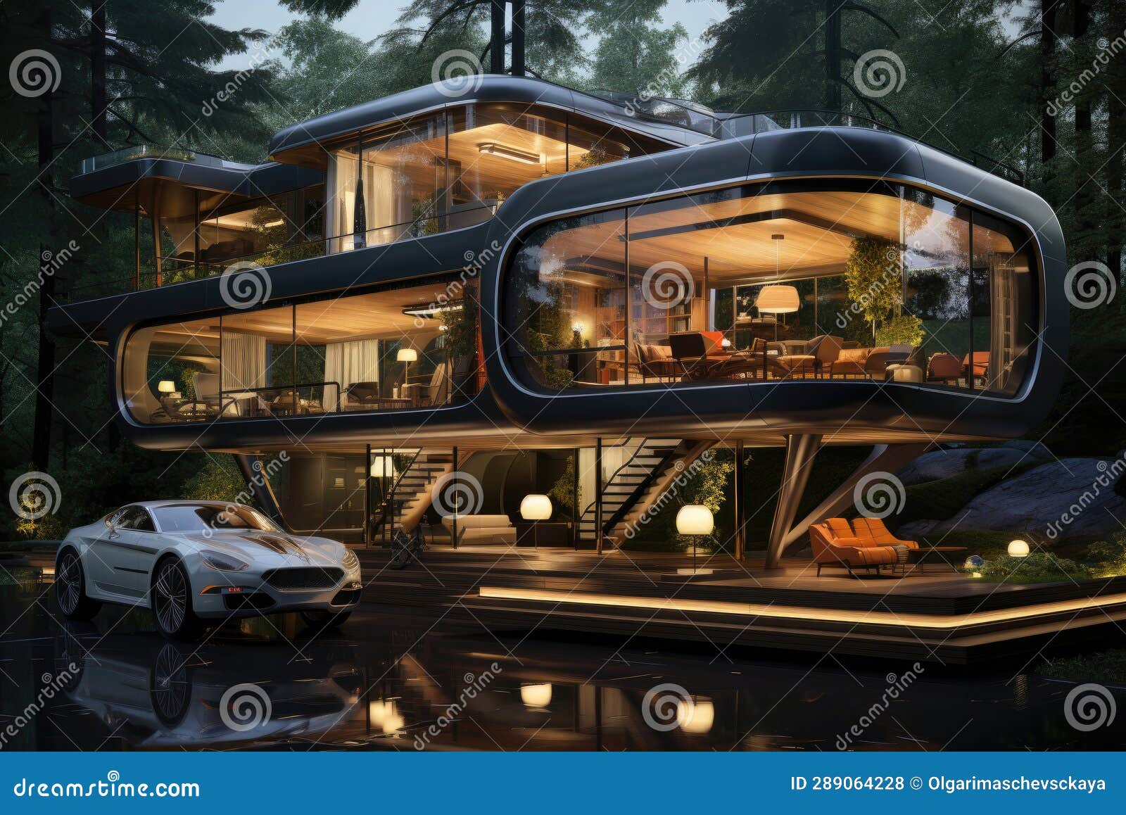 Exterior of the House of the Future Stock Illustration - Illustration ...