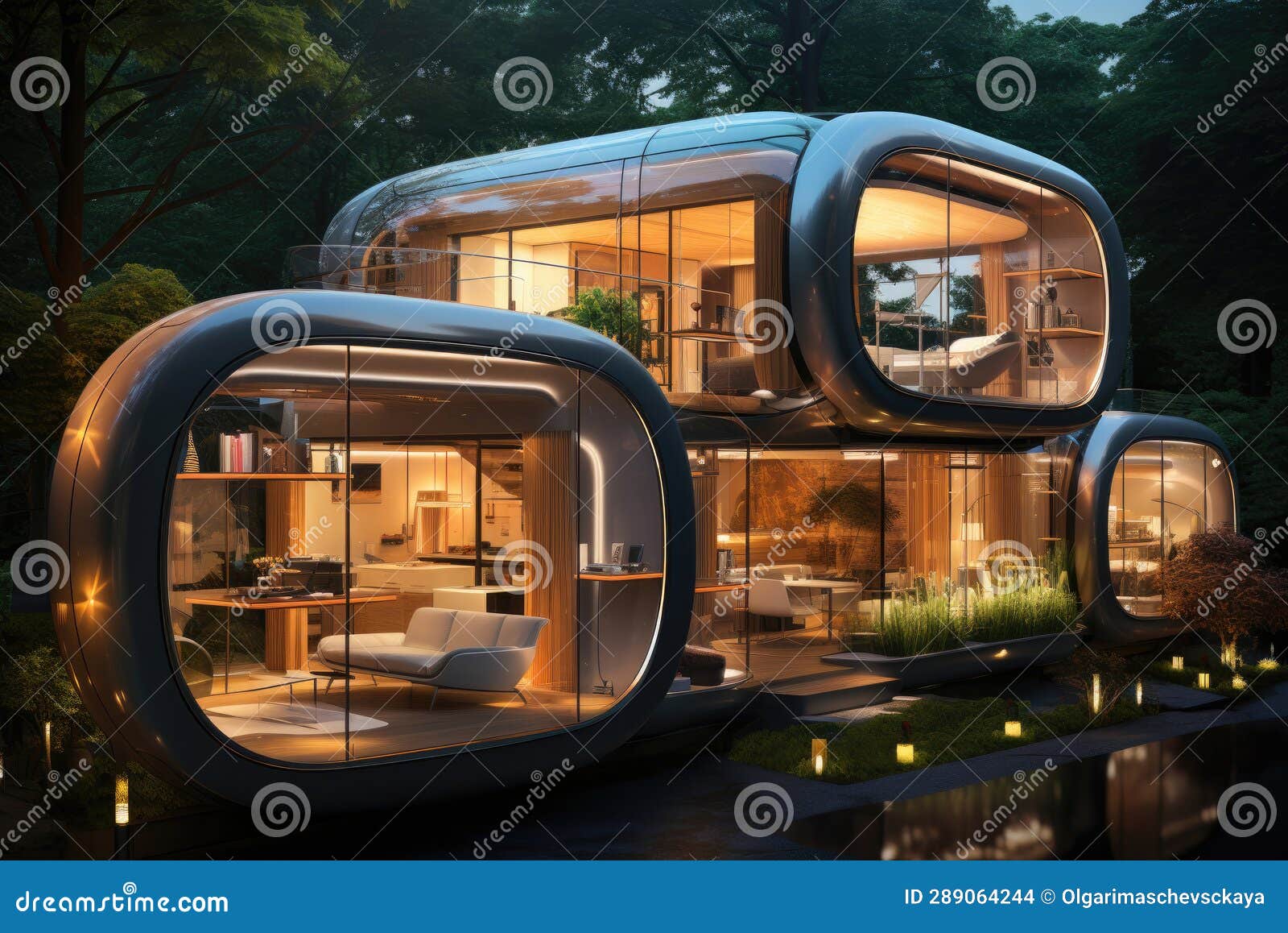 Exterior of the House of the Future in Night Stock Illustration ...