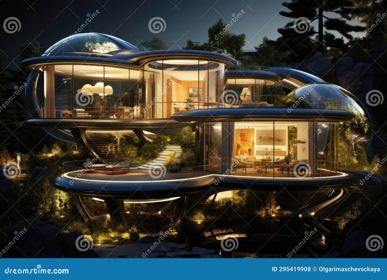Exterior of the House of the Future in Night Stock Illustration ...