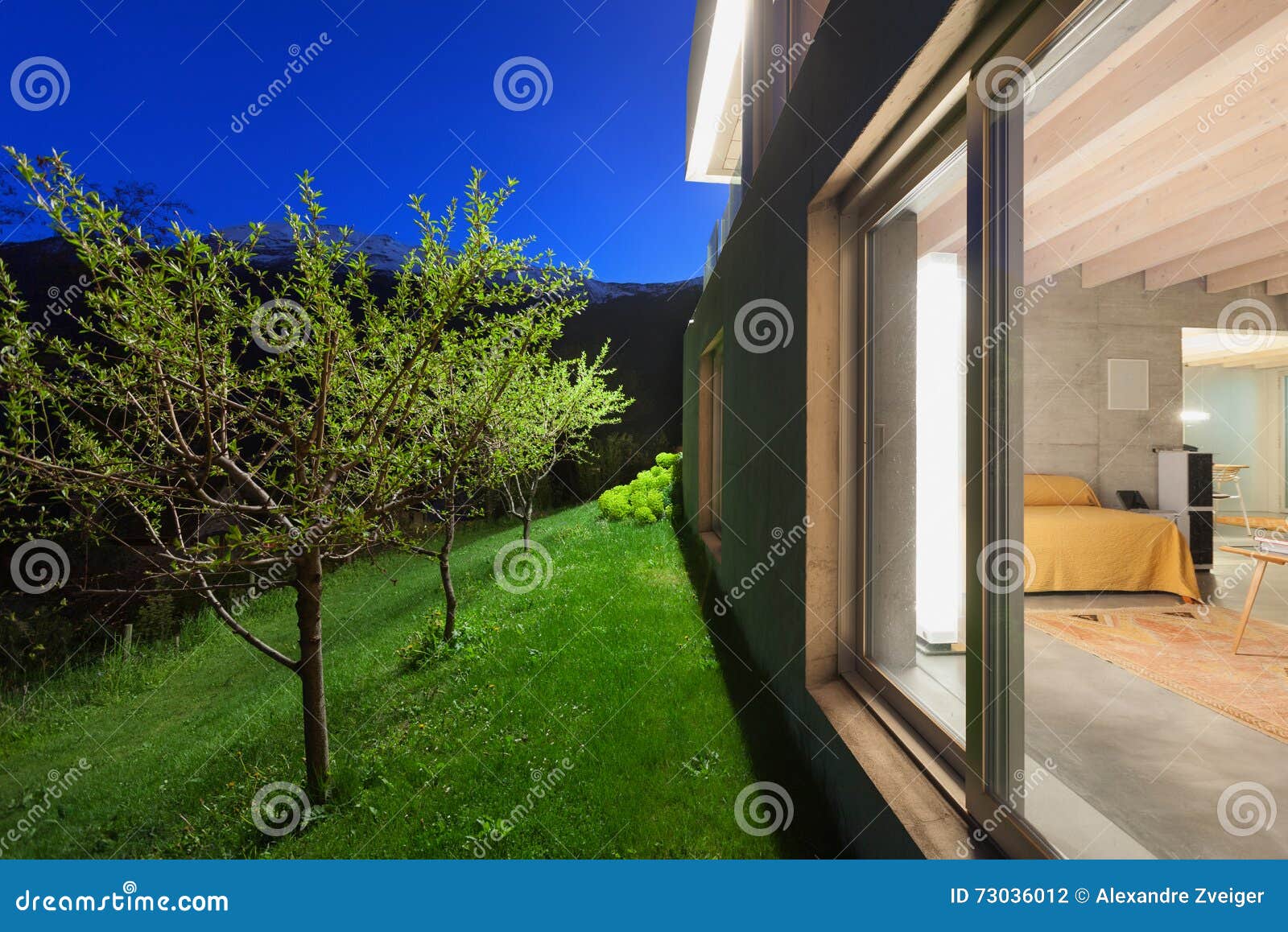 Exterior of house by night stock photo. Image of cement - 73036012