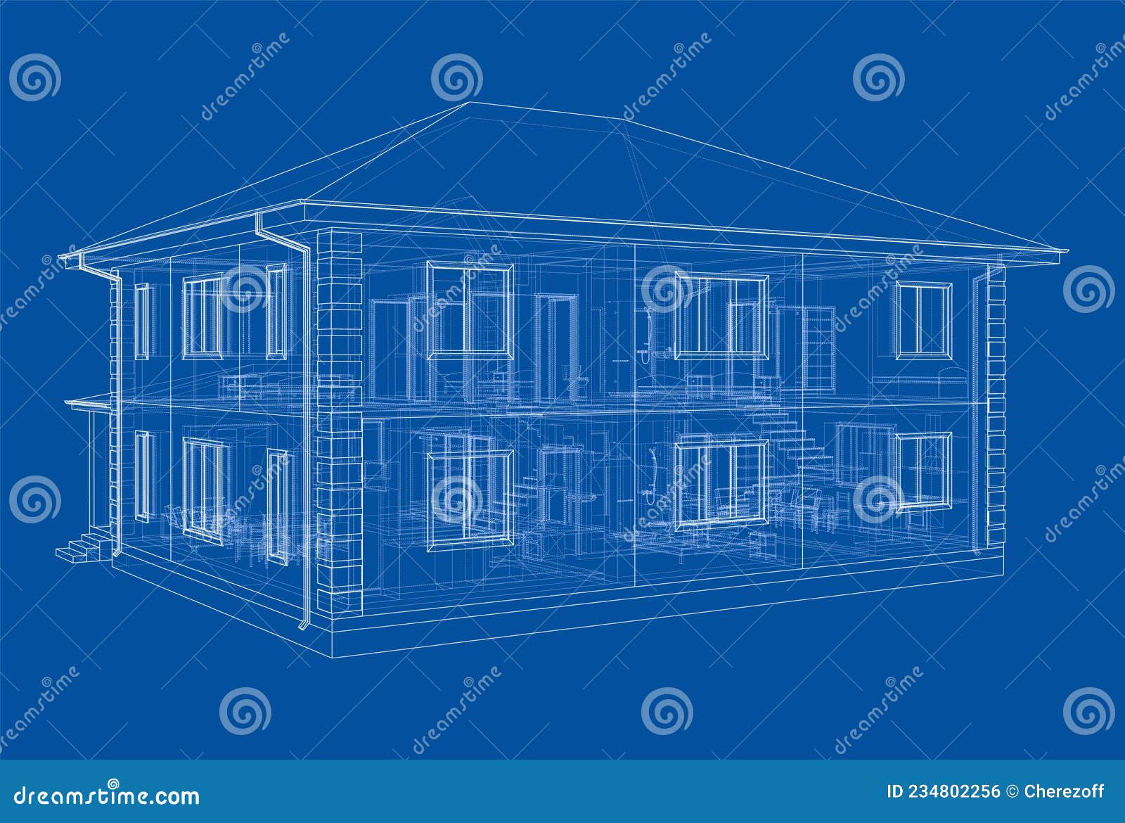 Exterior of the House with Visible Internal Elements Stock Illustration ...