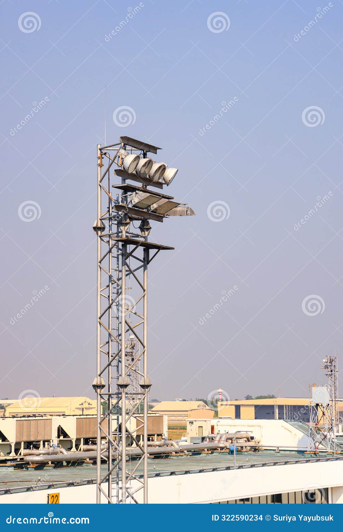 Exterior Lamp Posts, Spotlight Pole in Airport Stock Photo - Image of ...