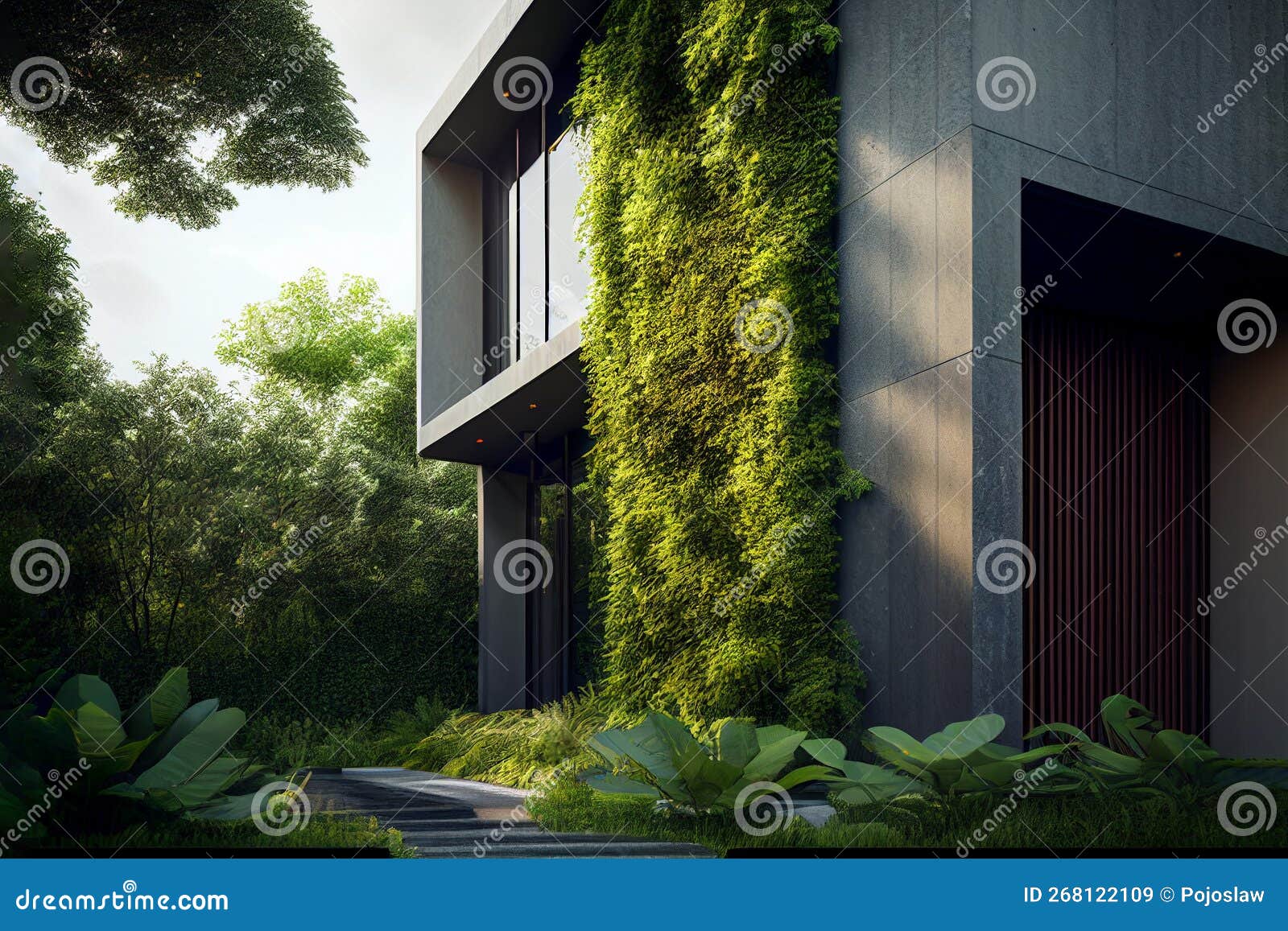 Exterior of Modern Ecologic House with Big French Windows,created with ...