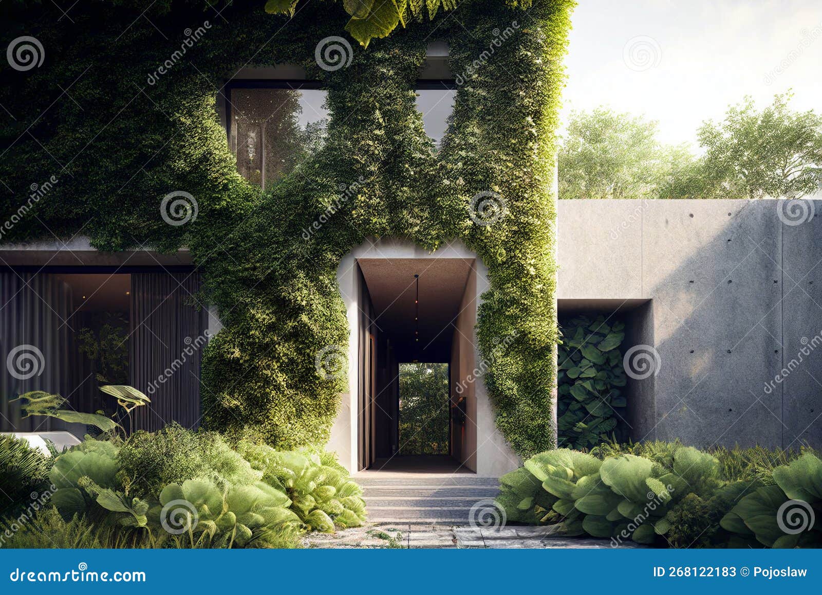 Exterior of Modern Ecologic House with Big French Windows,created with ...