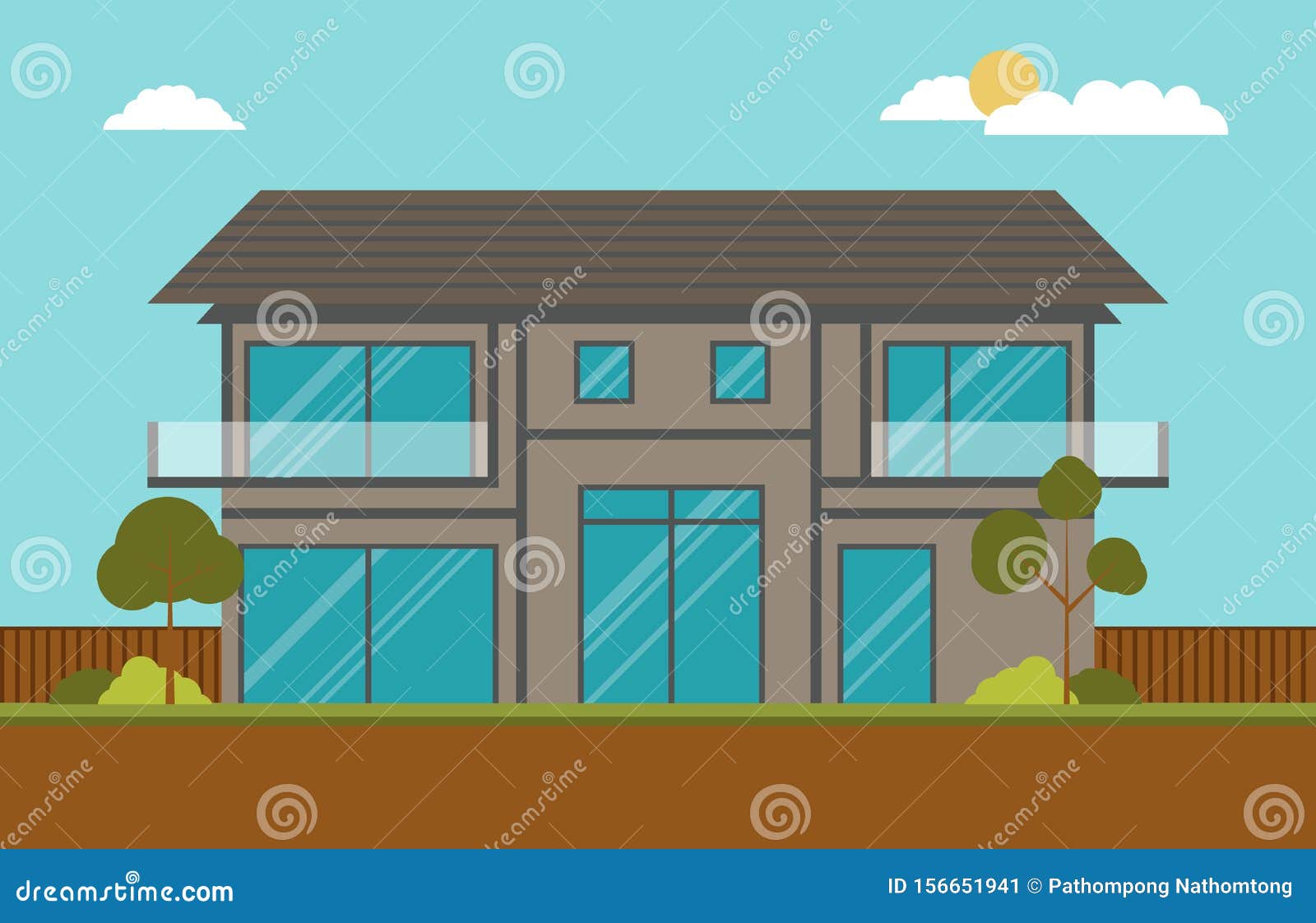 Exterior of Modern House, Flat Vector Stock Illustration - Illustration ...