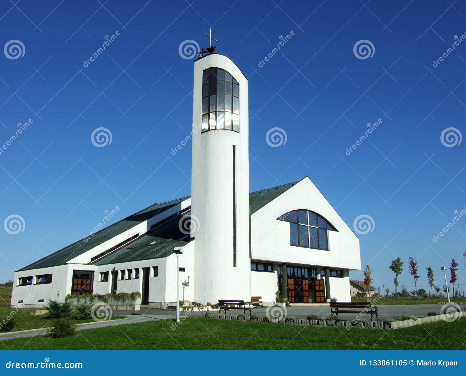 Exterior of a Modern Parish Church Stock Image - Image of altar, blue ...