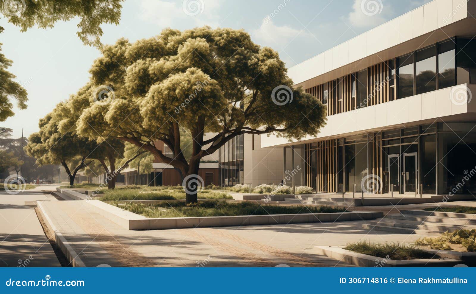 Exterior of Modern Public Building with Big Windows and Trees Stock ...