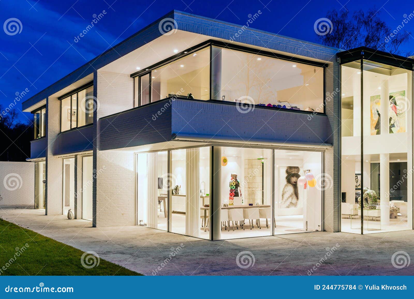 Exterior of Modern Villa, Night Shot. Editorial Stock Image - Image of ...