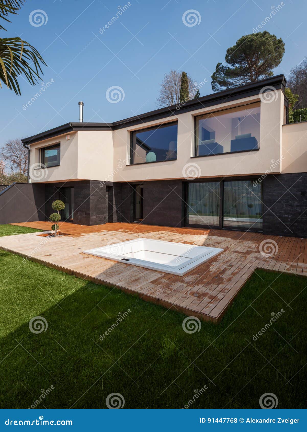 Exterior of a Modern Villa, Veranda with Bathtub Stock Photo - Image of ...