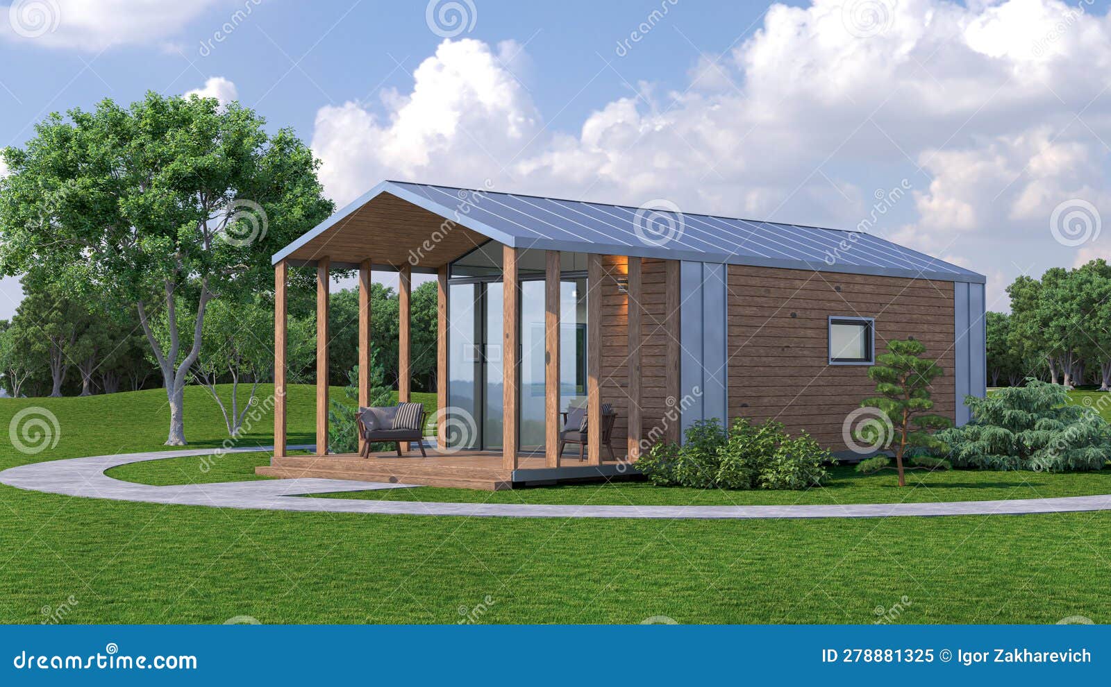 Exterior Of Modular Barn House. 3d Illustration Royalty-Free Stock ...