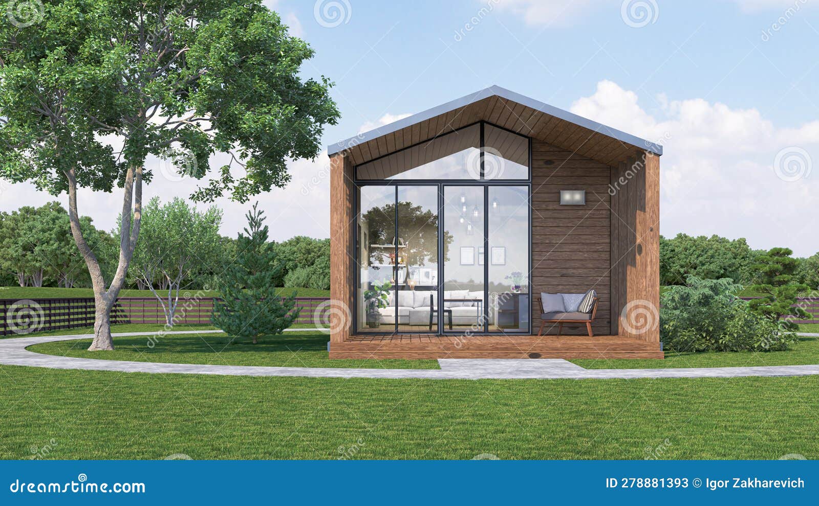 Exterior Of Modular Barn House. 3d Illustration Royalty-Free Stock ...