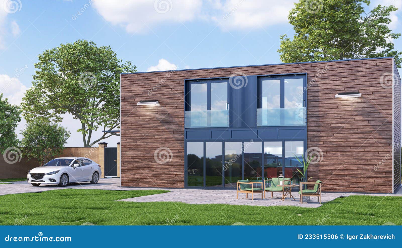 Exterior of Modular Modern House in the Forest. Stock Illustration ...
