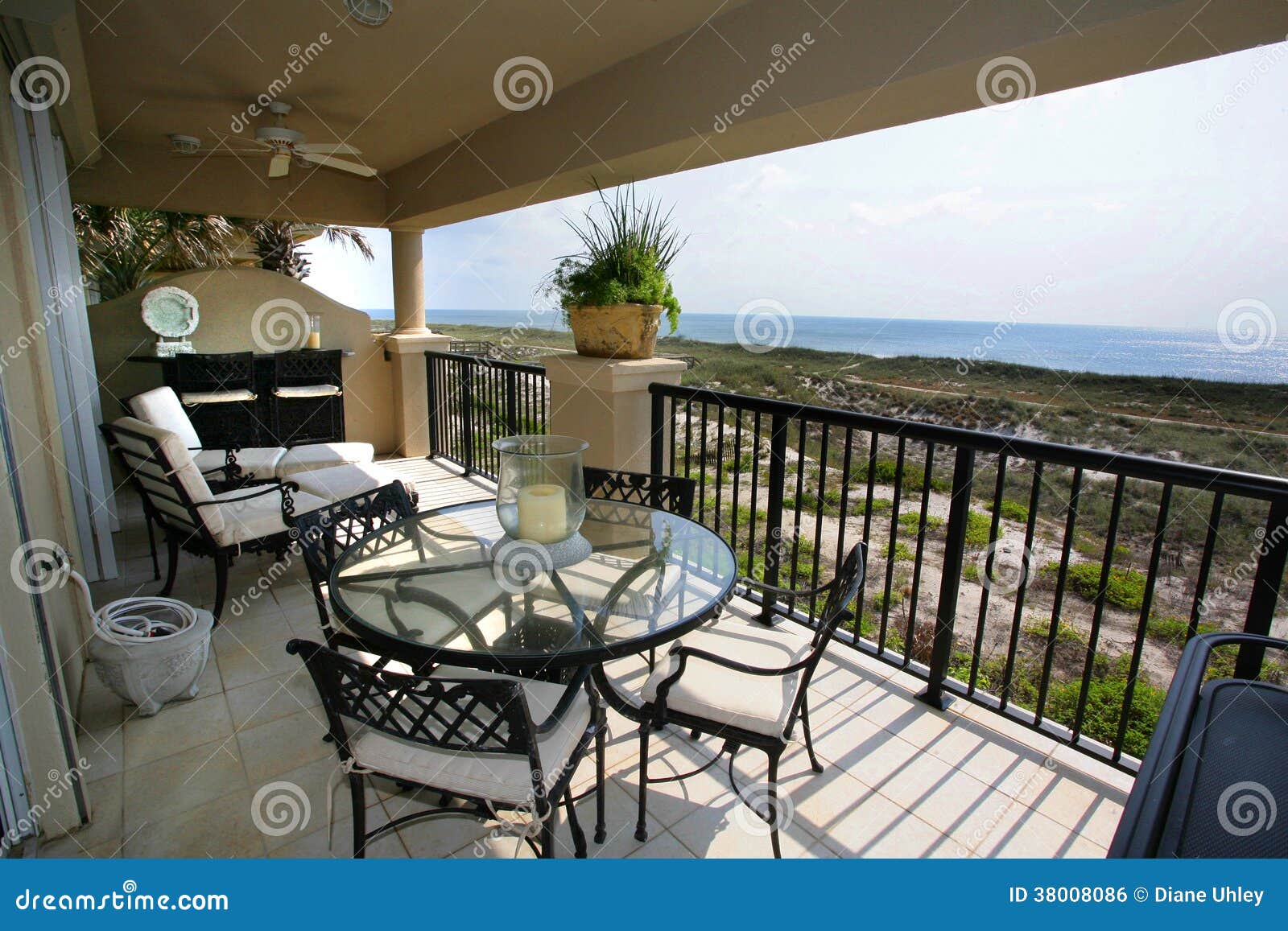 Exterior Patio with View of Ocean. Stock Photo - Image of estate ...