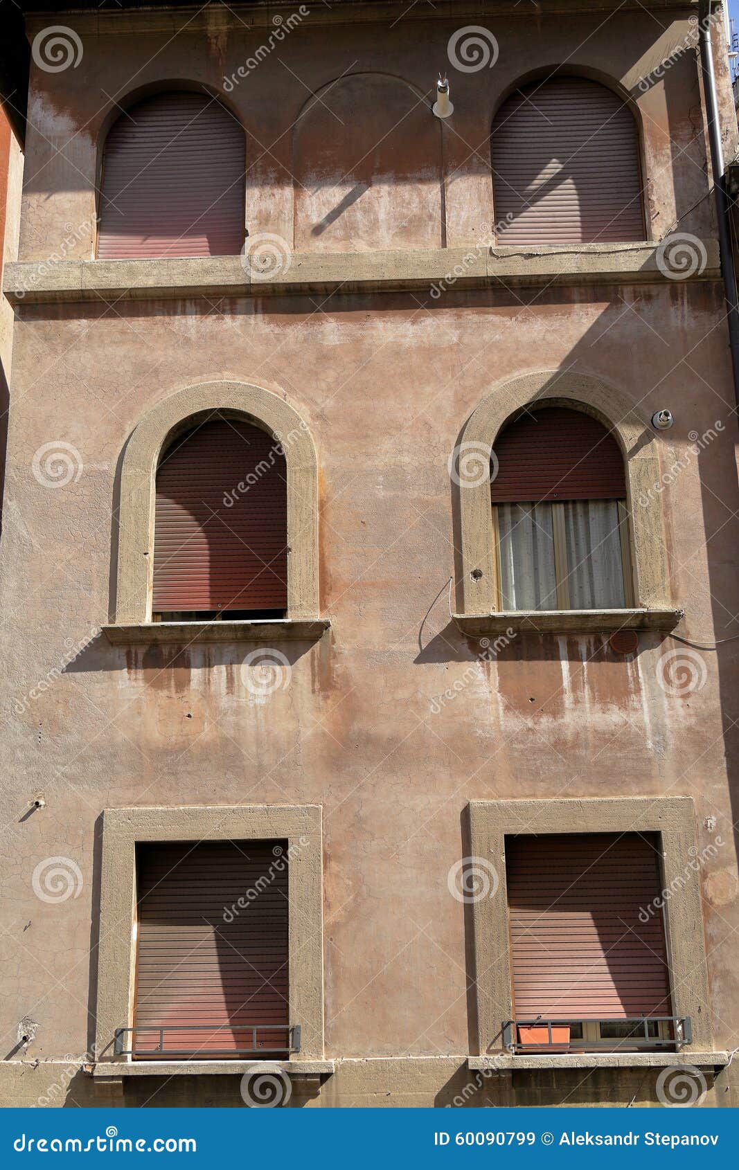 Exterior Red Wall of Old Building with Windows Stock Image - Image of ...