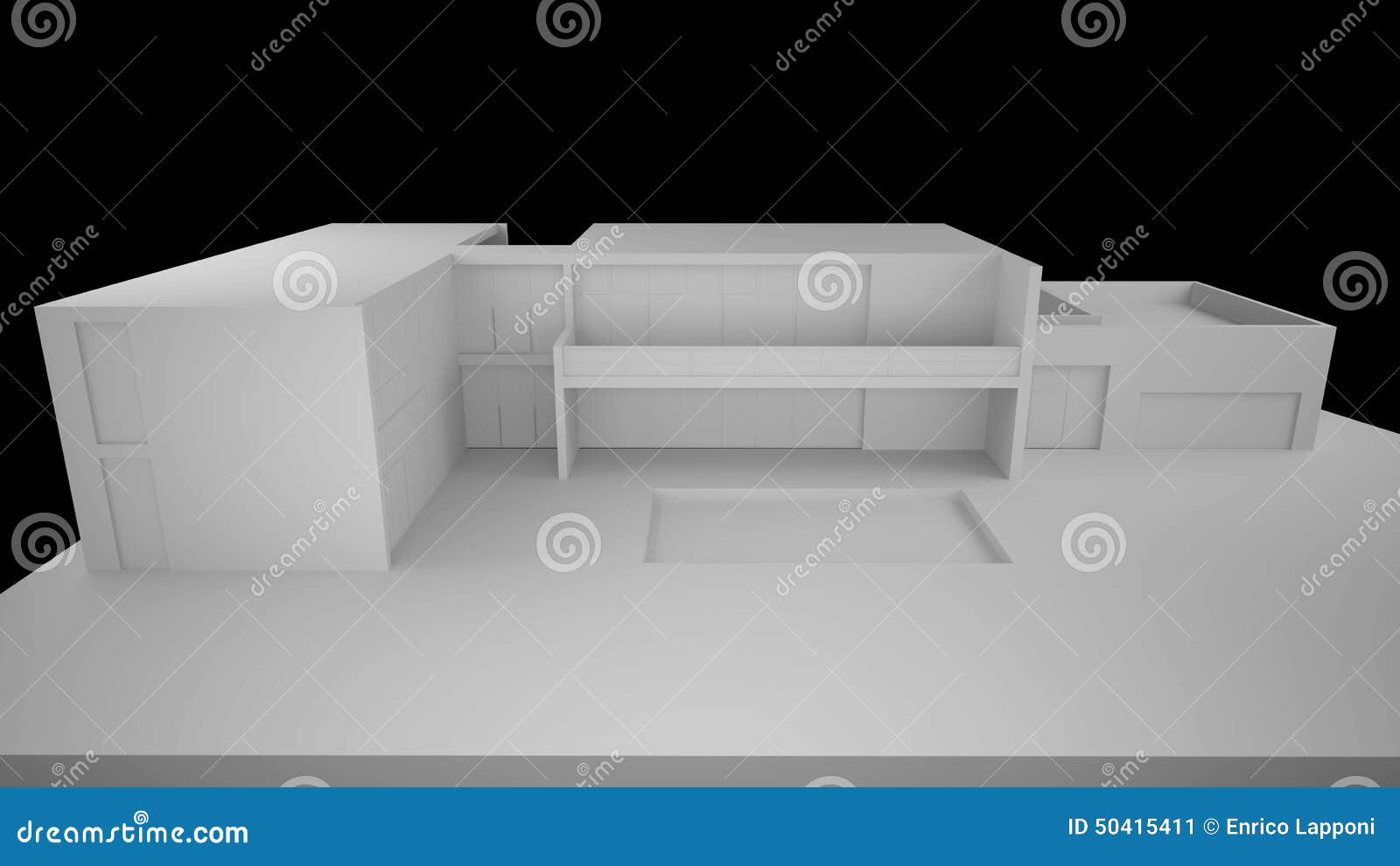 Exterior Render Of One Story Restaurant Or Commercial Building Stock ...