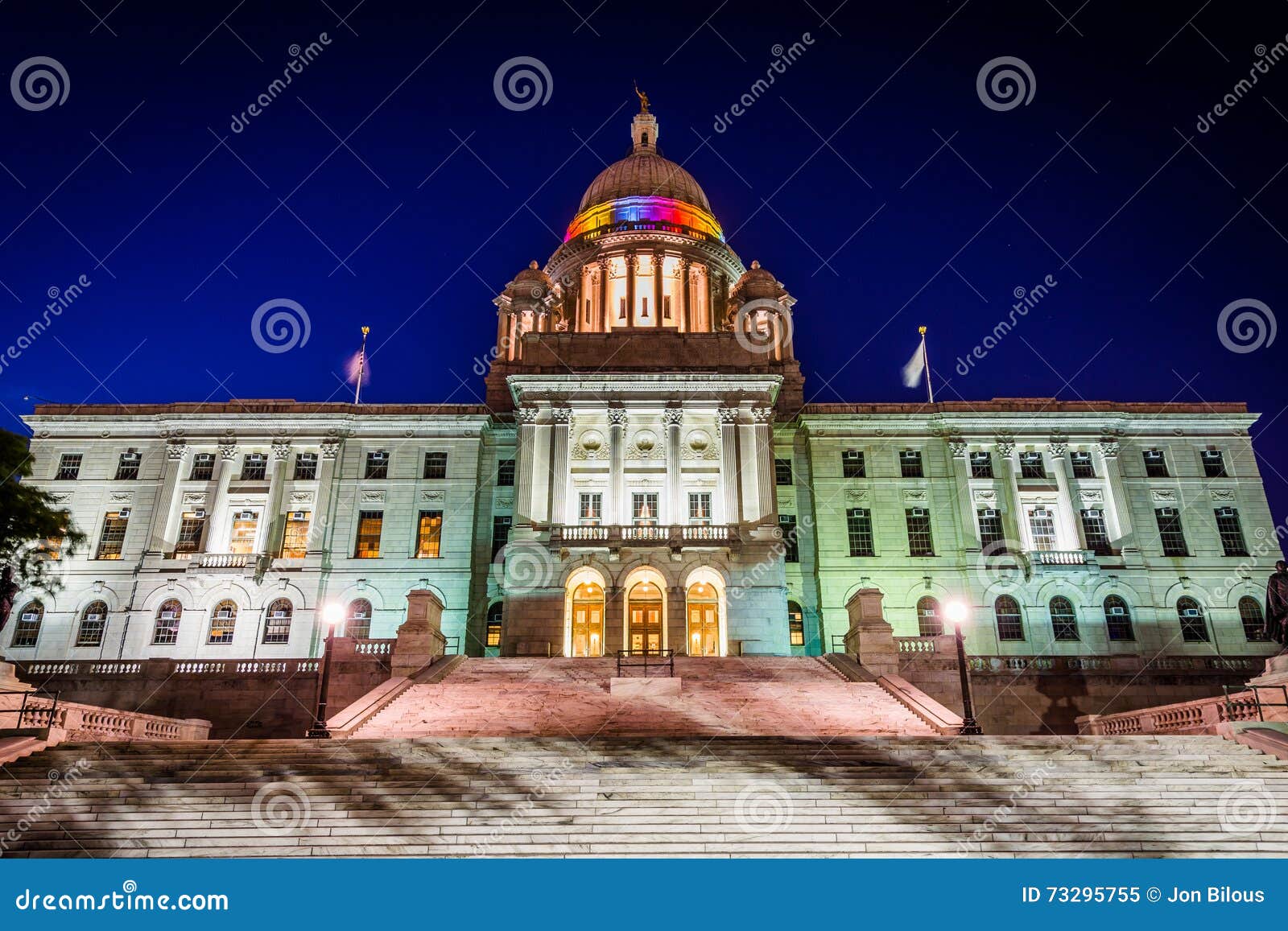 The Exterior of the Rhode Island State House at Night, in Providence ...