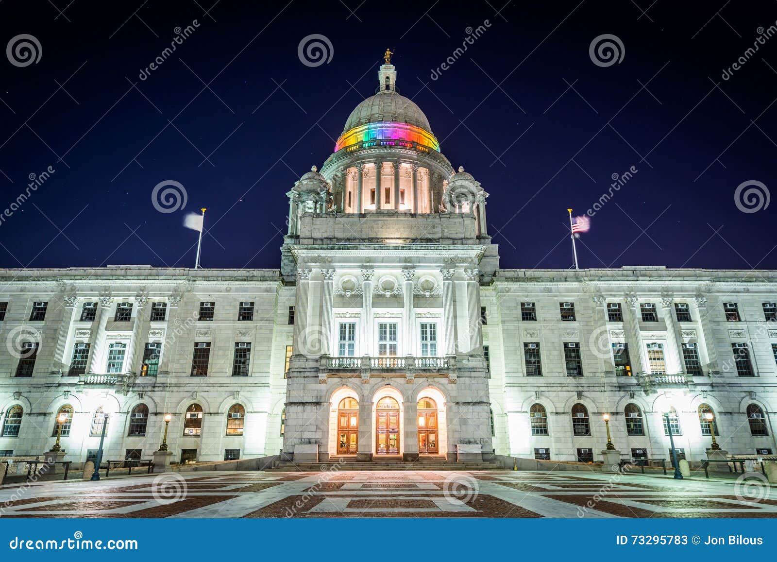 The Exterior of the Rhode Island State House at Night, in Providence ...