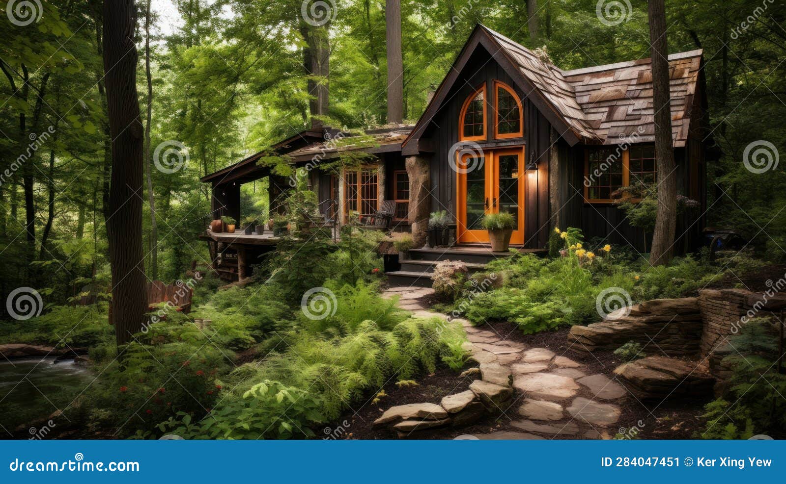 Exterior Rustic Tiny House at Forest Stock Illustration - Illustration ...