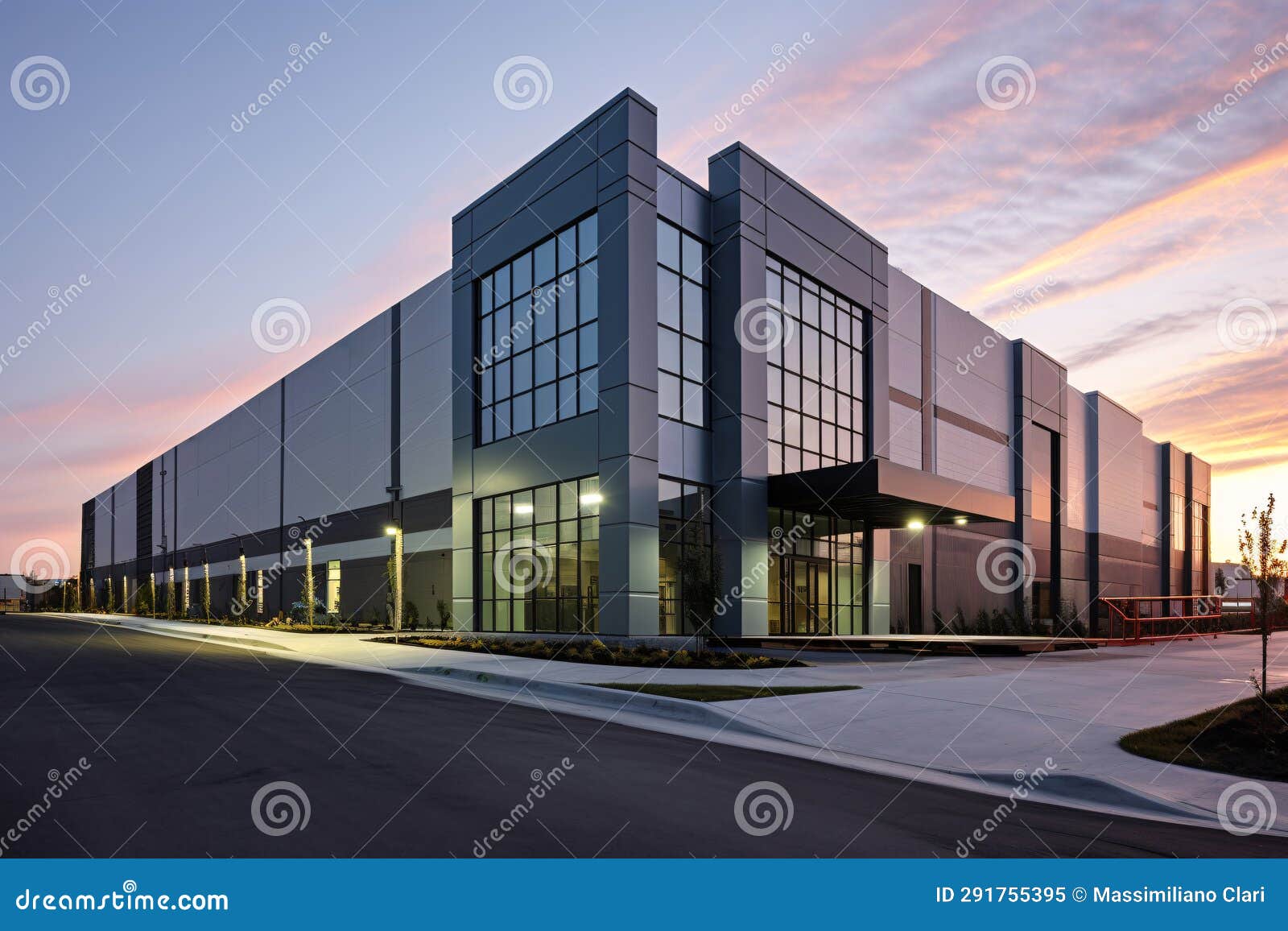 An Exterior Shot of a Large Logistics Warehouse Building with Sleek ...