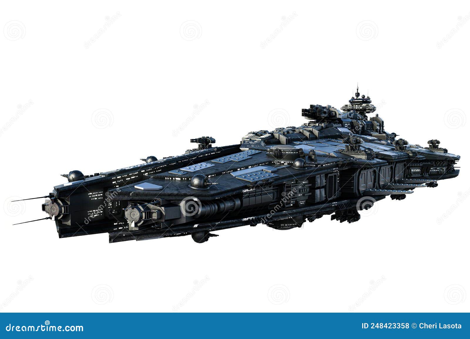 Front View Spaceship Exterior on an Isolated White Background, 3D ...