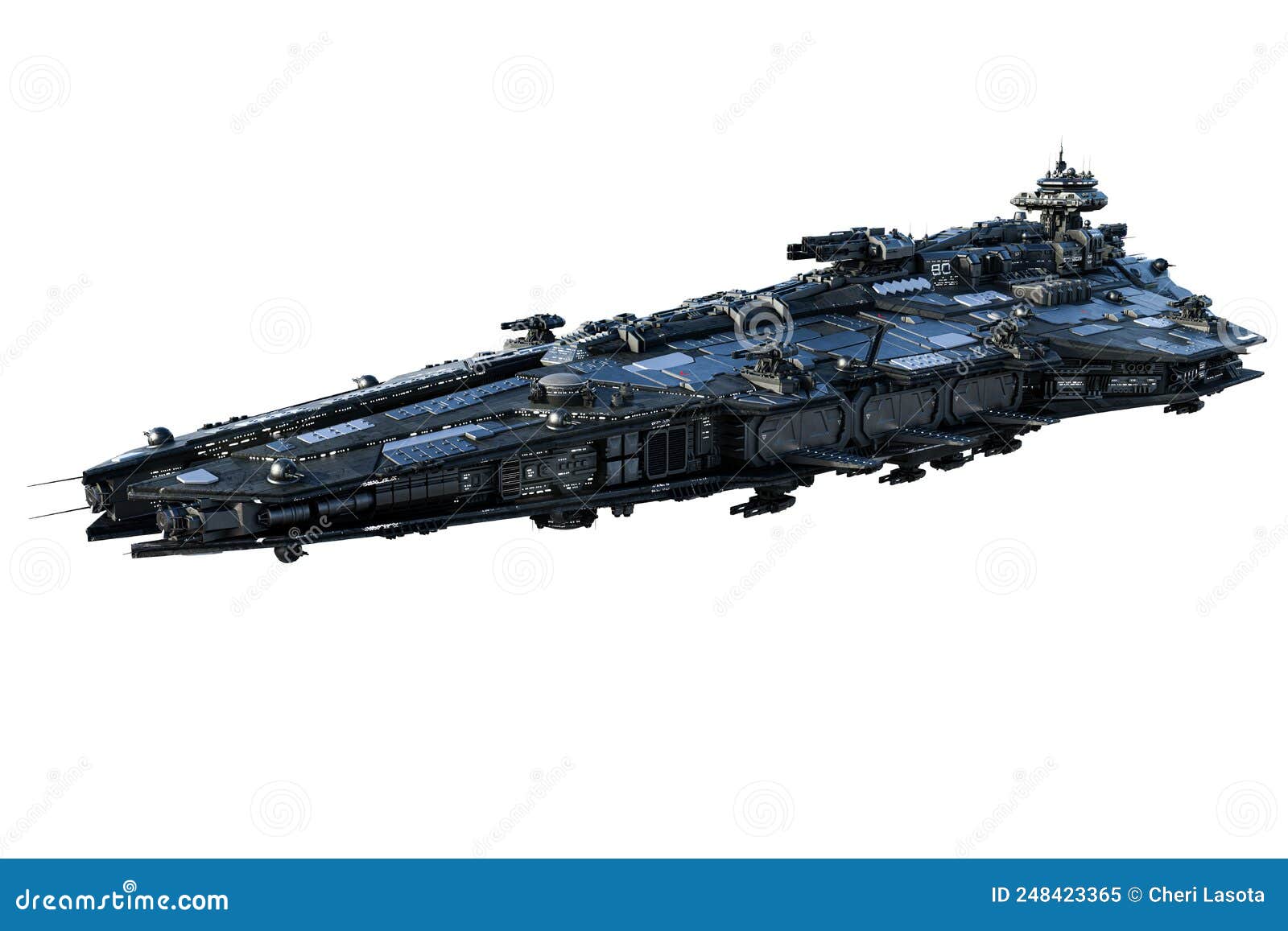 Side View Spaceship Exterior on an Isolated White Background, 3D ...