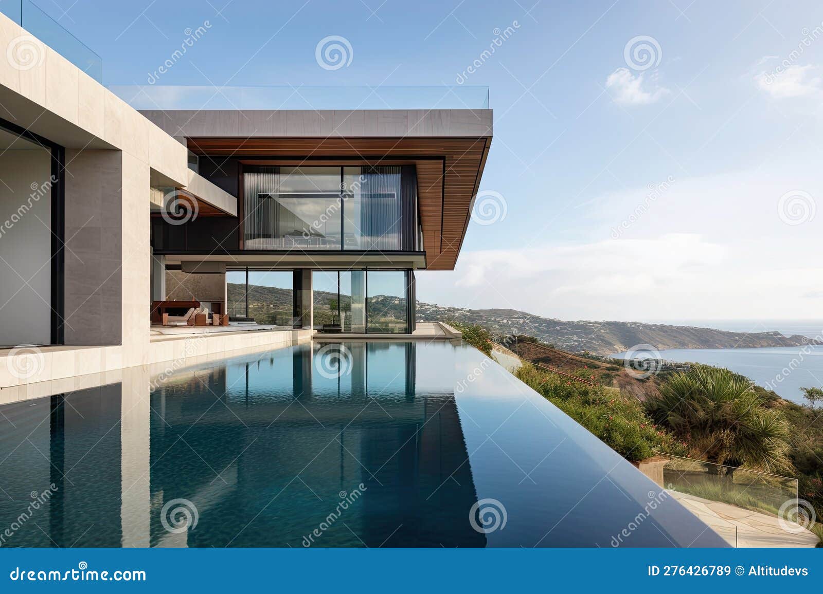 Exterior of Sleek and Modern House, with Infinity Pool and Dramatic ...