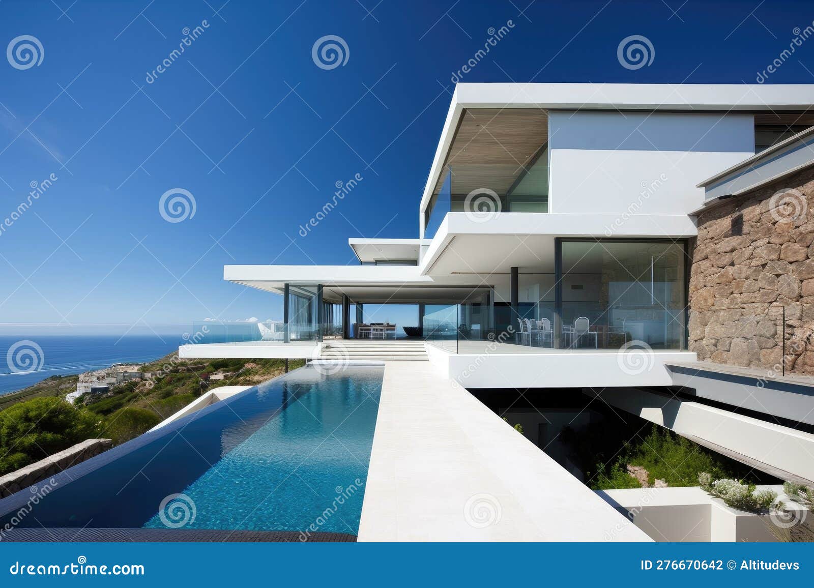 Exterior of Sleek and Modern House, with Infinity Pool and Dramatic ...