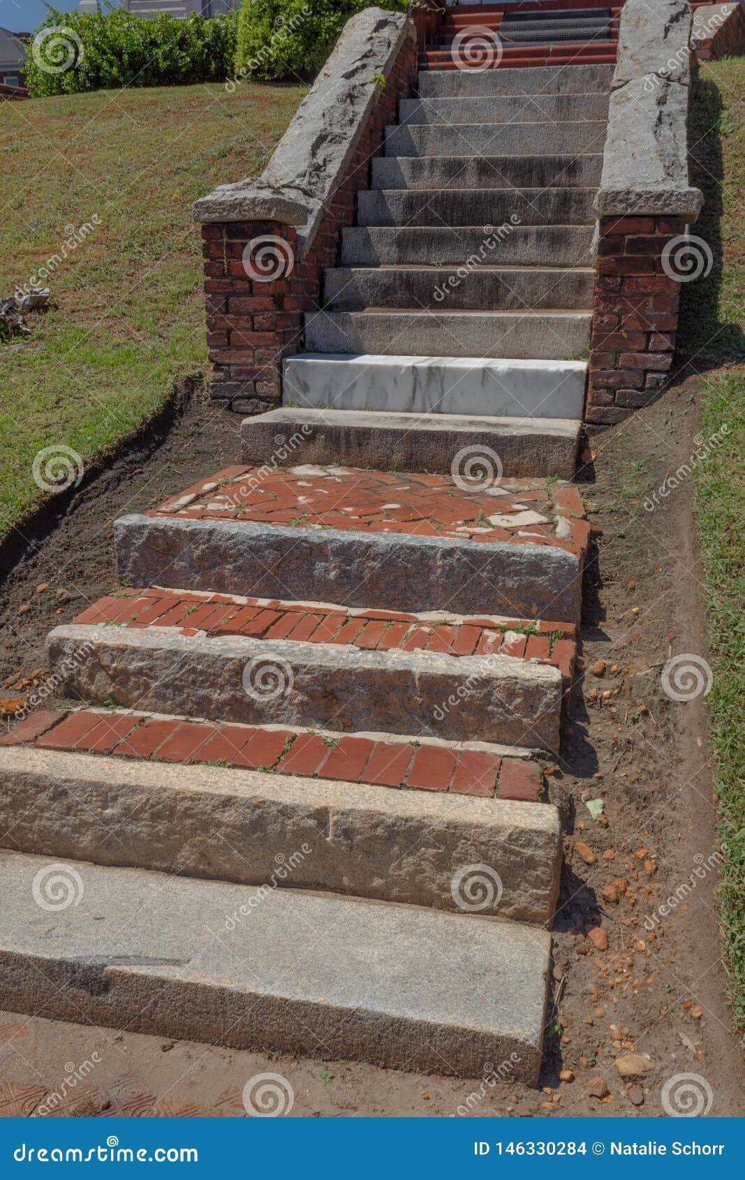 Exterior Stairs Created from Scraps of Brick, Rusticated Stone, White ...