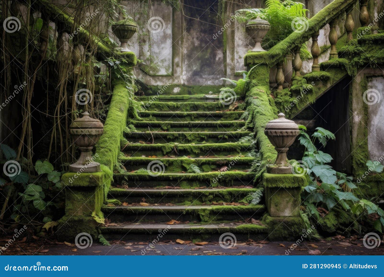 Exterior Stone Staircase with Moss and Ivy Stock Illustration ...