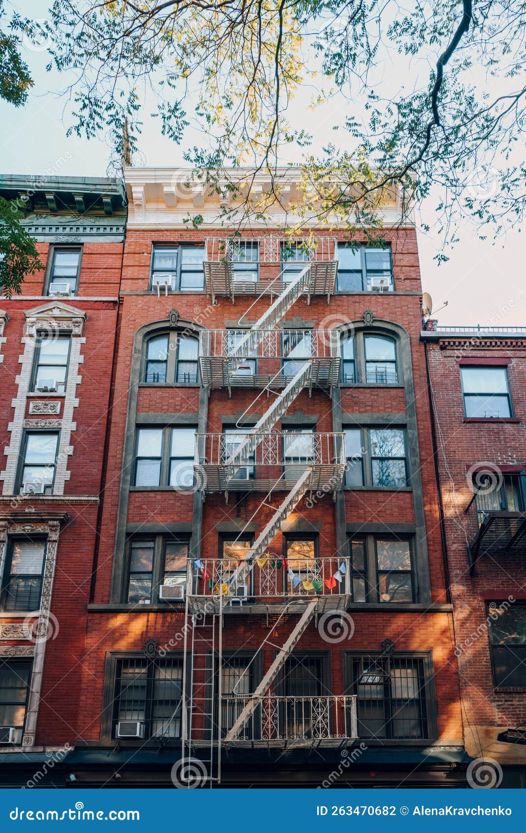 Exterior of a Typical New York Apartment with Fire Escape at the Front ...
