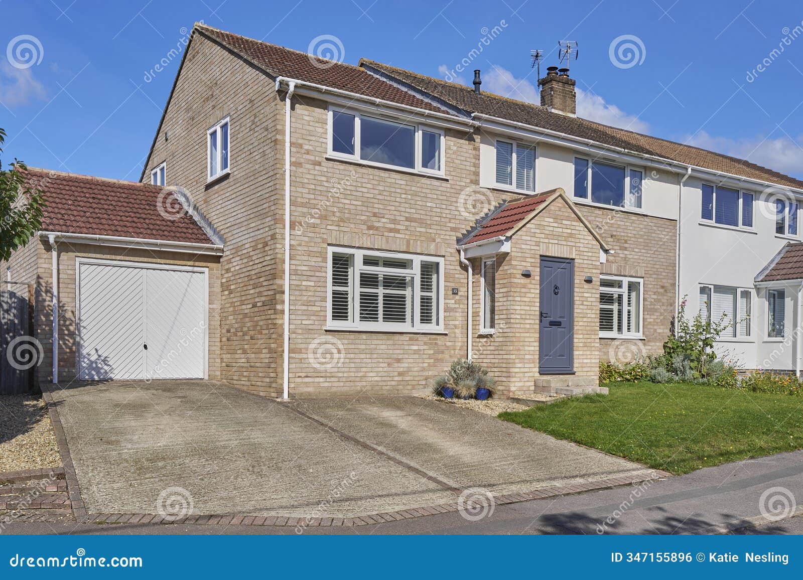 Exterior of Typical UK Semi Detached House or Home Viewed from Front ...
