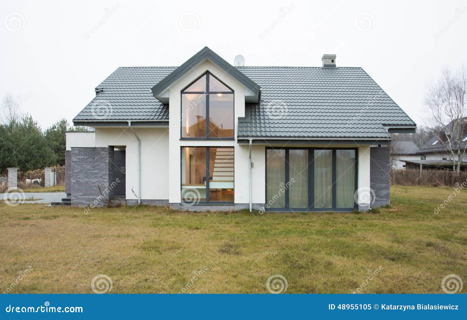 Exterior View of Detached House Stock Image - Image of front, garden ...