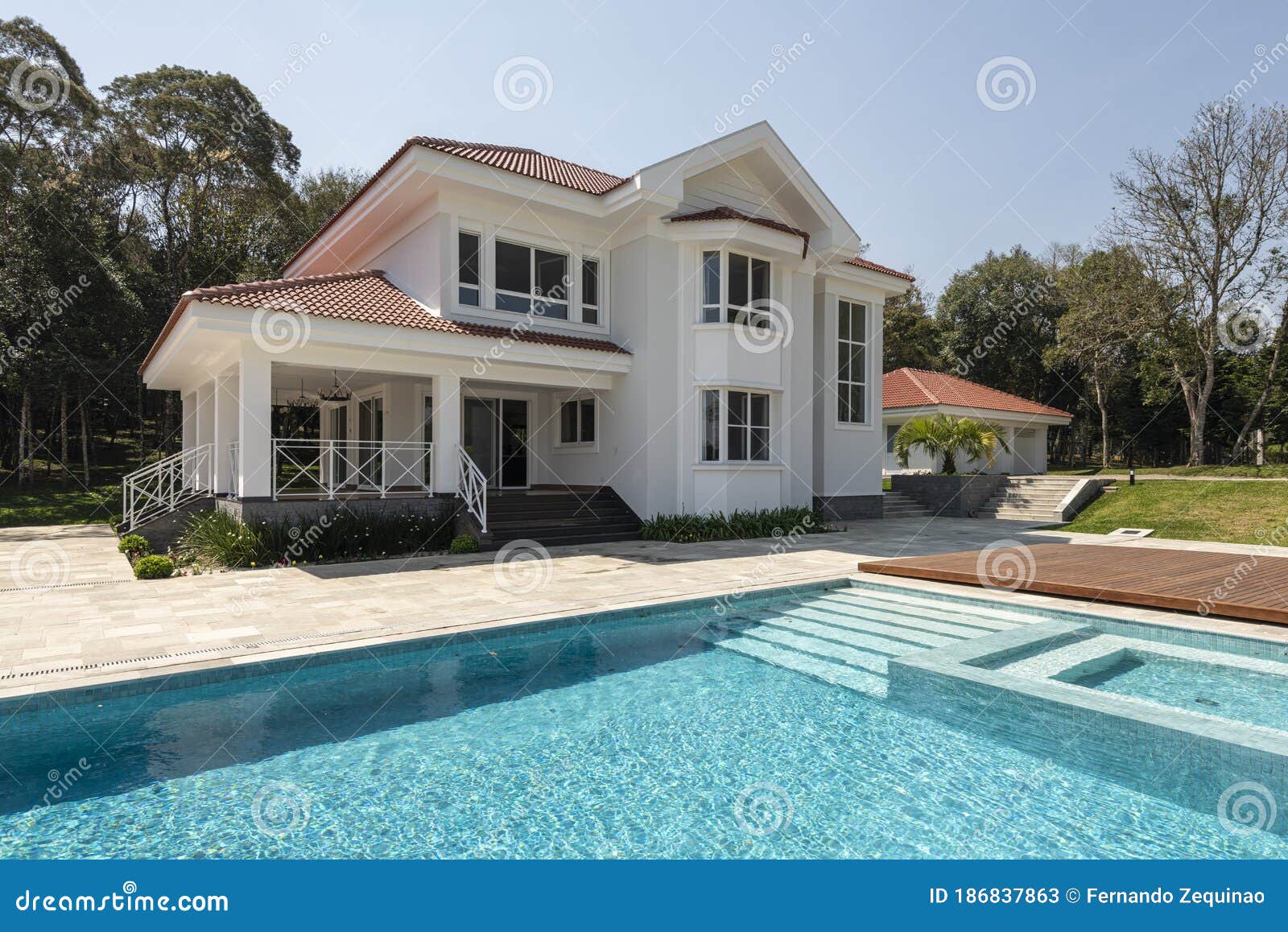 Exterior View of a House with Swimming Pool and Moving Deck Stock Image ...