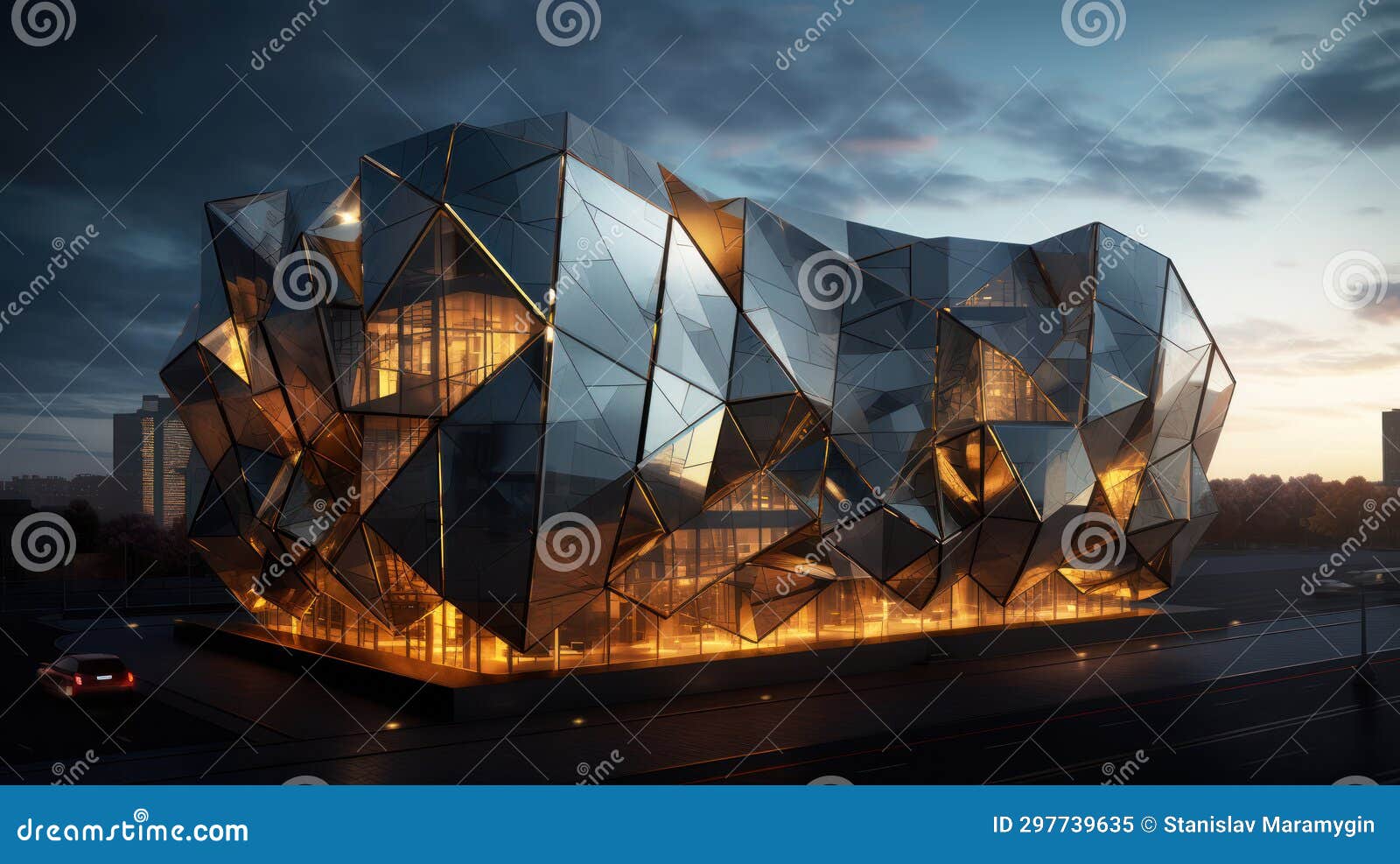 Stylish Geometric Facade of the Building with Glass Polygons and ...