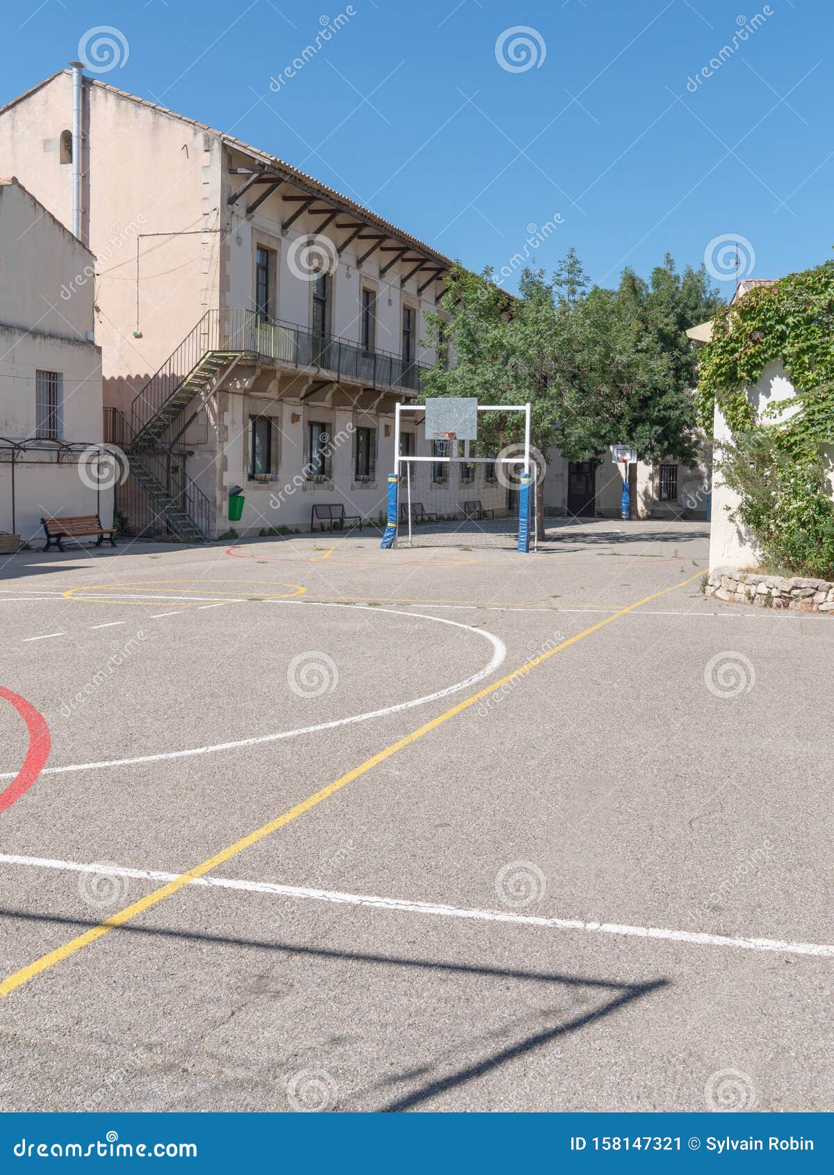 Exterior View of Public School Building with Playground Stock Image ...