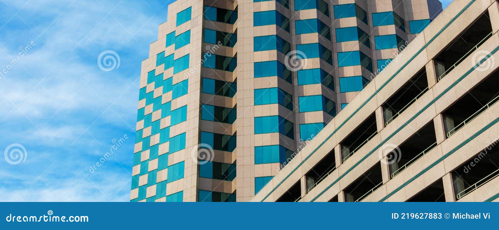 Exterior View of Typical Office Building Tower and Multi Level Parking ...
