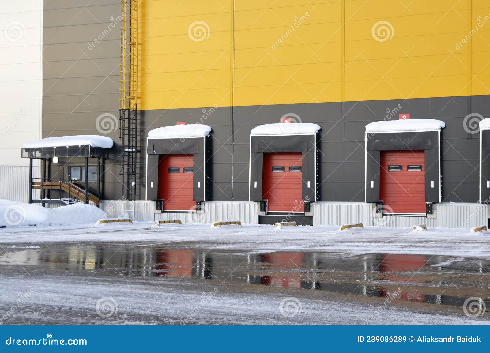 Exterior View of the Warehouse in Winter. Loading Docks Stock Image ...